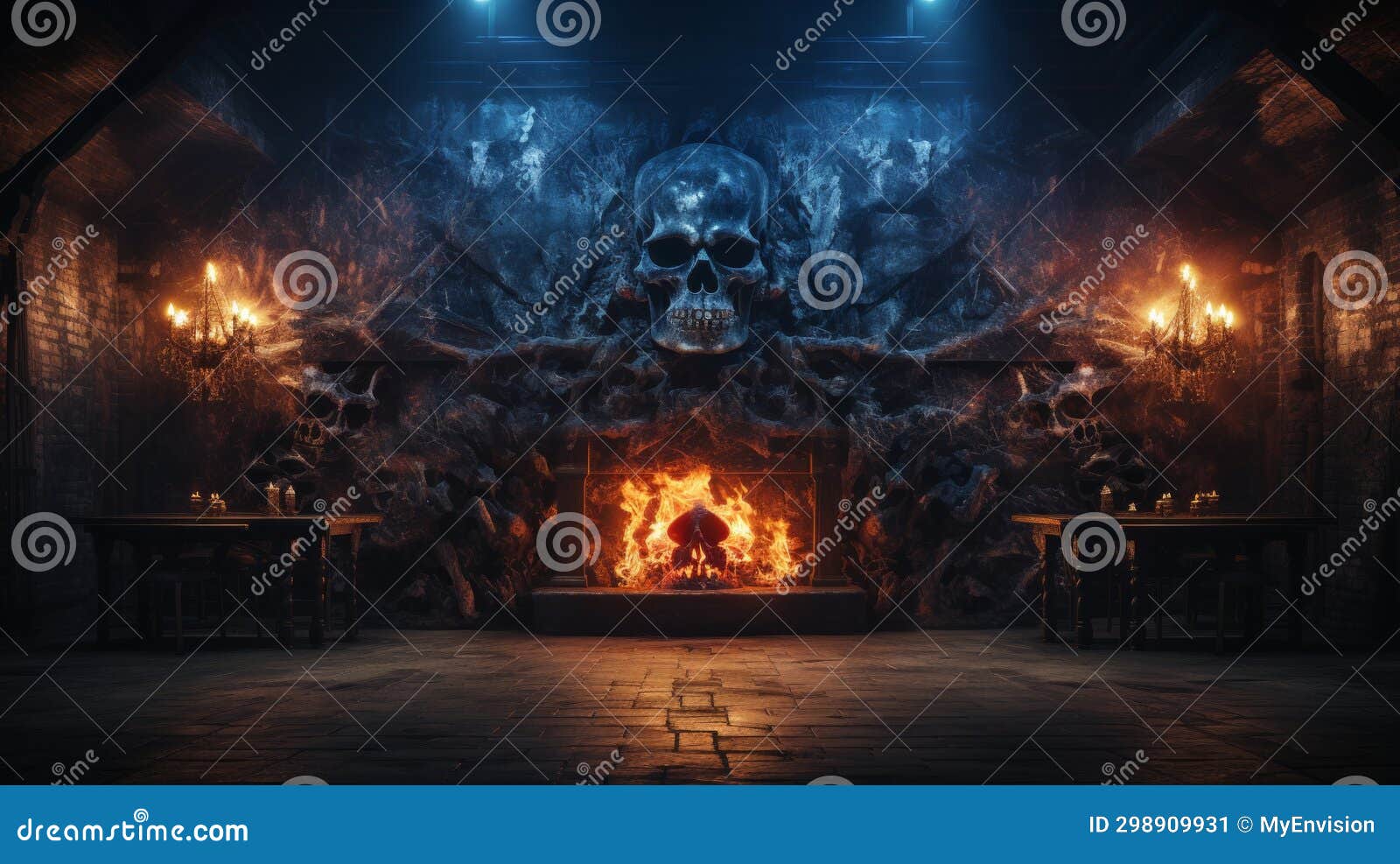 A Room with a Fireplace and Skulls Stock Illustration - Illustration of ...