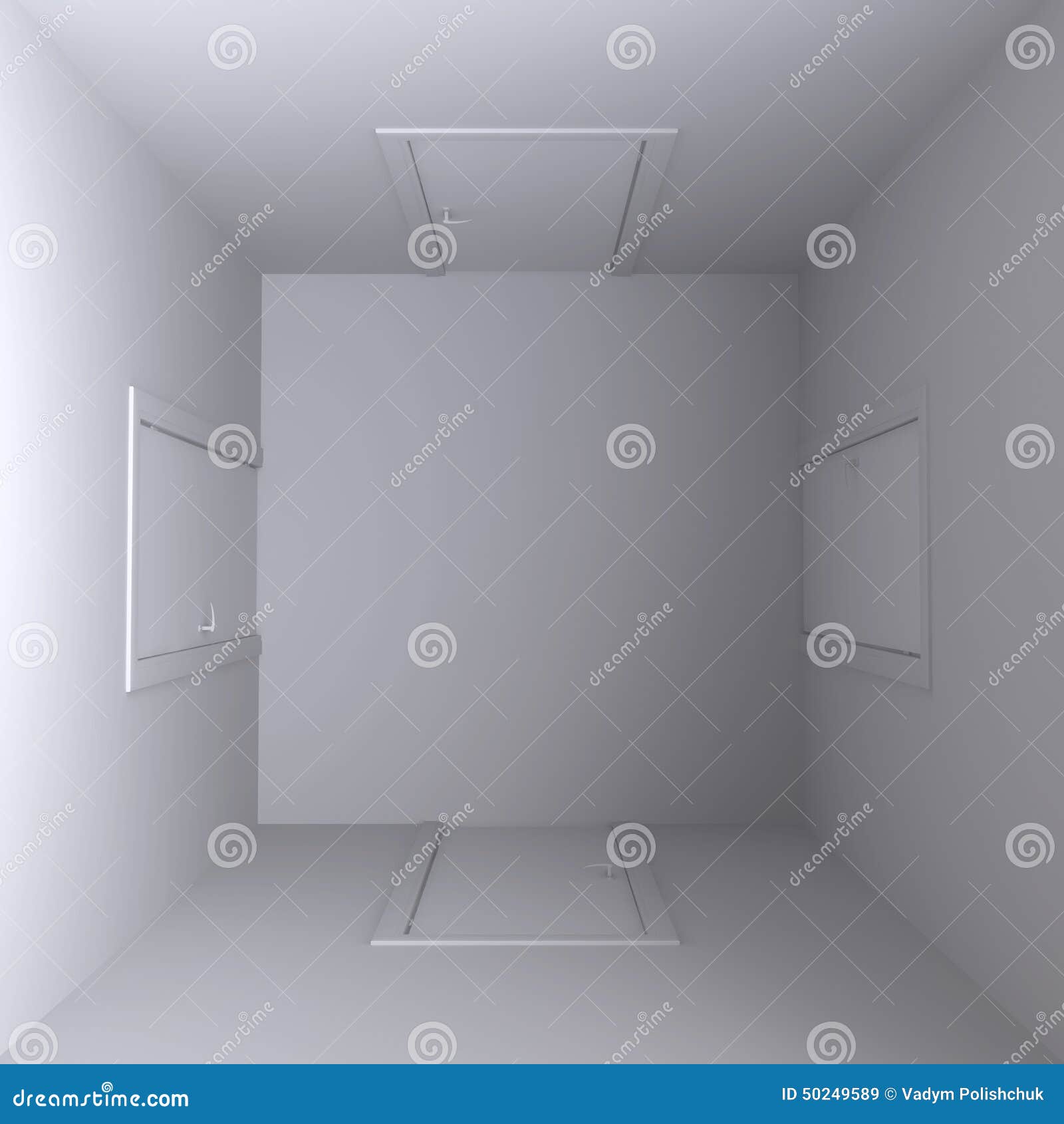 Room with Four Doors, Top View. 3d Illustration. Stock Illustration ...