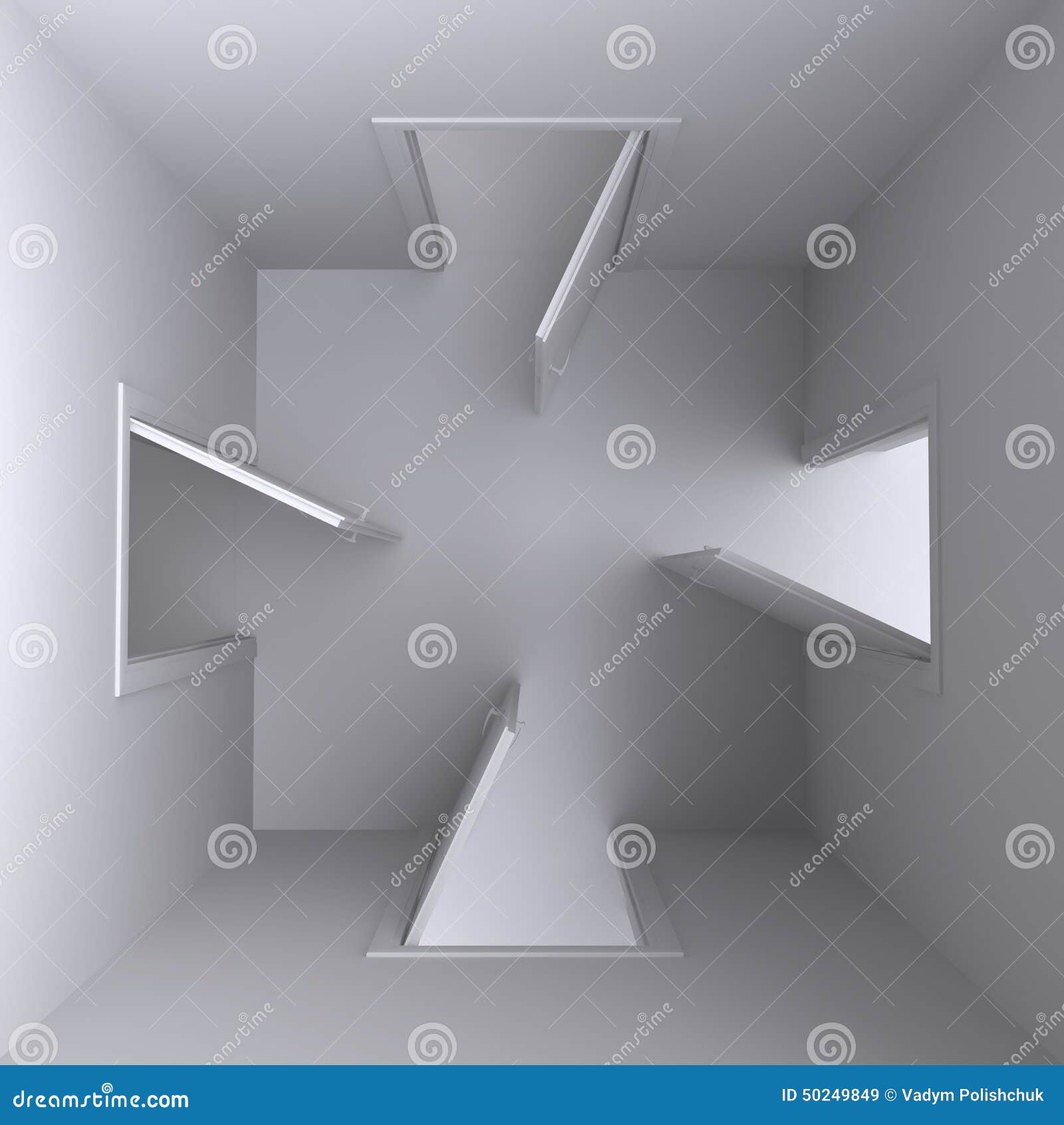 Room with Four Doors, Top View. 3d Illustration. Stock Illustration ...