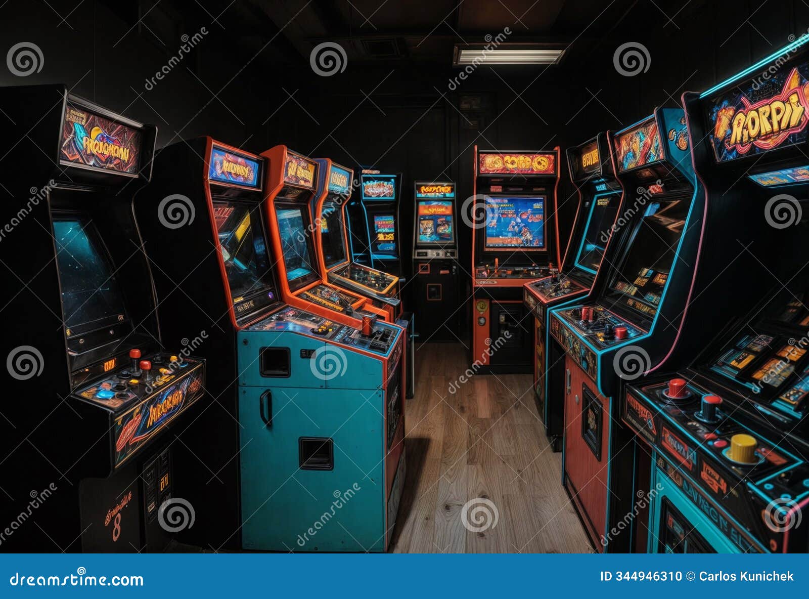 Room Full of Arcade Machines, 80s - 90s - Generated by Ai Stock ...