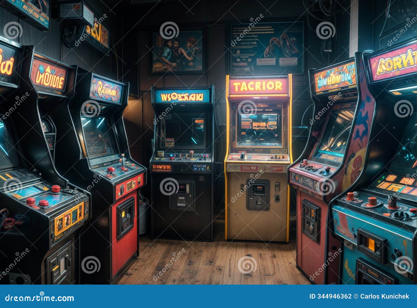 Room Full of Arcade Machines, 80s - 90s - Generated by Ai Stock ...