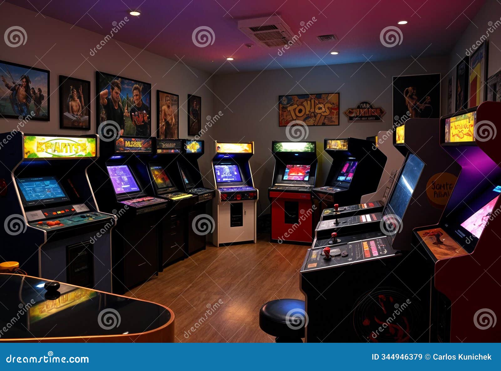Room Full of Arcade Machines, 80s - 90s - Generated by Ai Stock ...