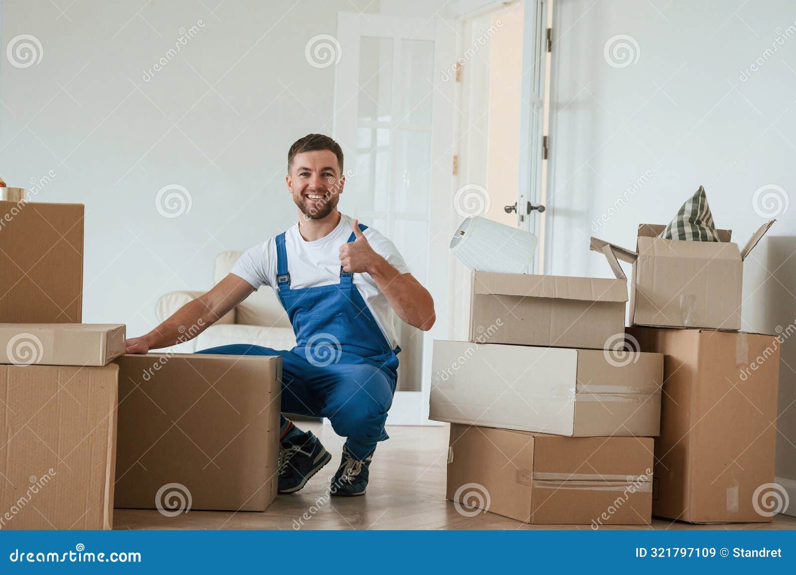 Room Full of Boxes. Moving Service Employee Stock Image - Image of ...