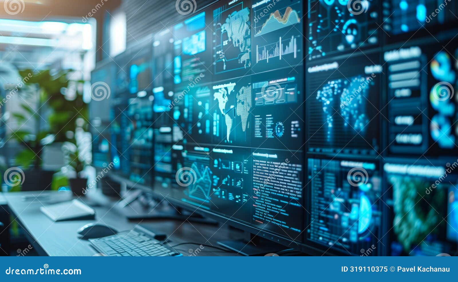 A Room Full of Monitors Displaying Diverse Data Sets, Showcasing an ...