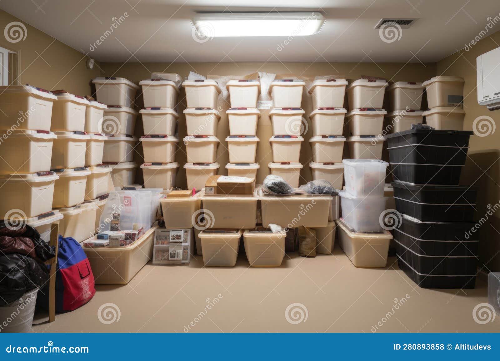 A Room Full of Storage Bins, Labeled and Organized Stock Illustration ...