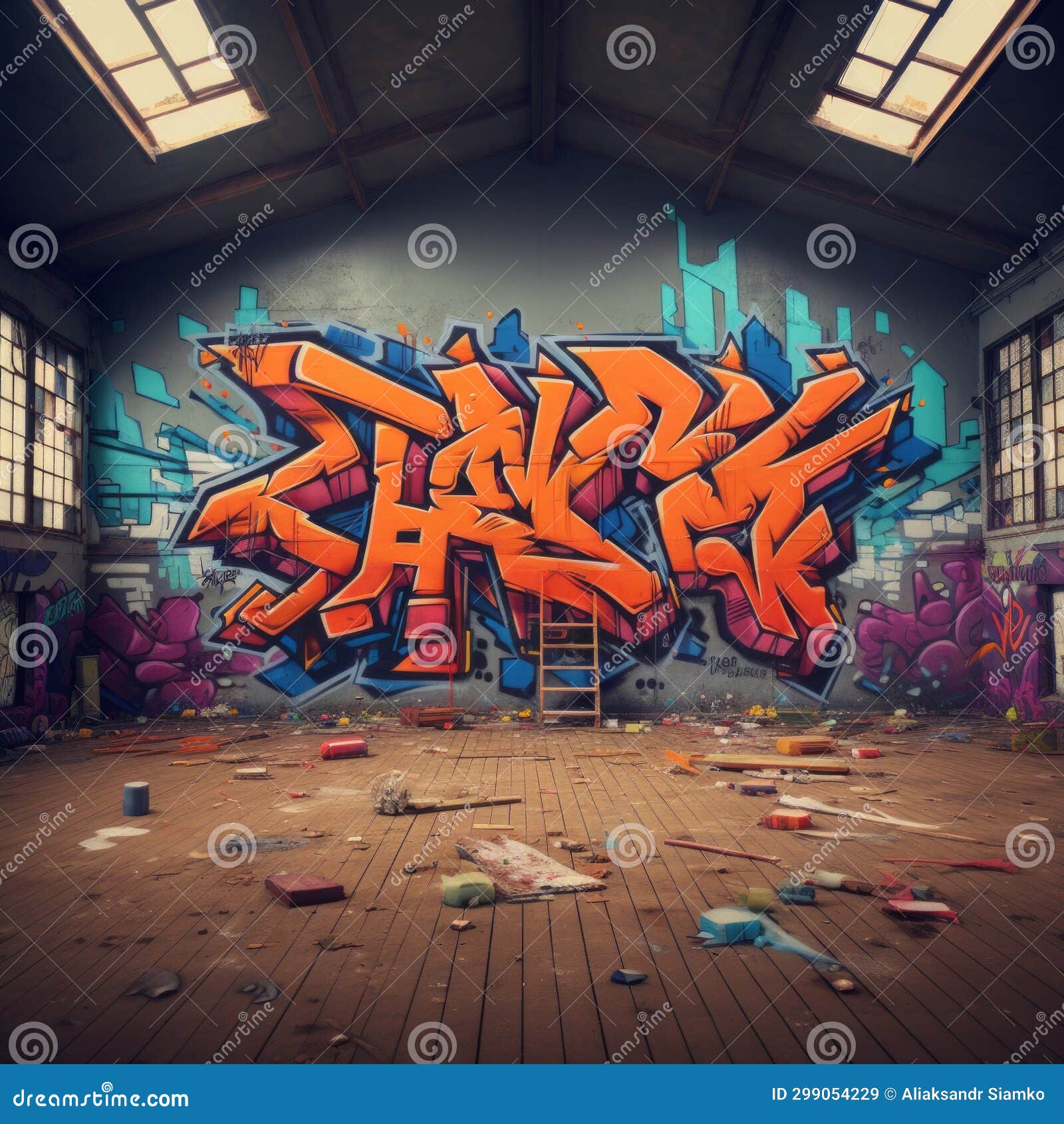 A Room with Graffiti on the Wall Stock Illustration - Illustration of ...