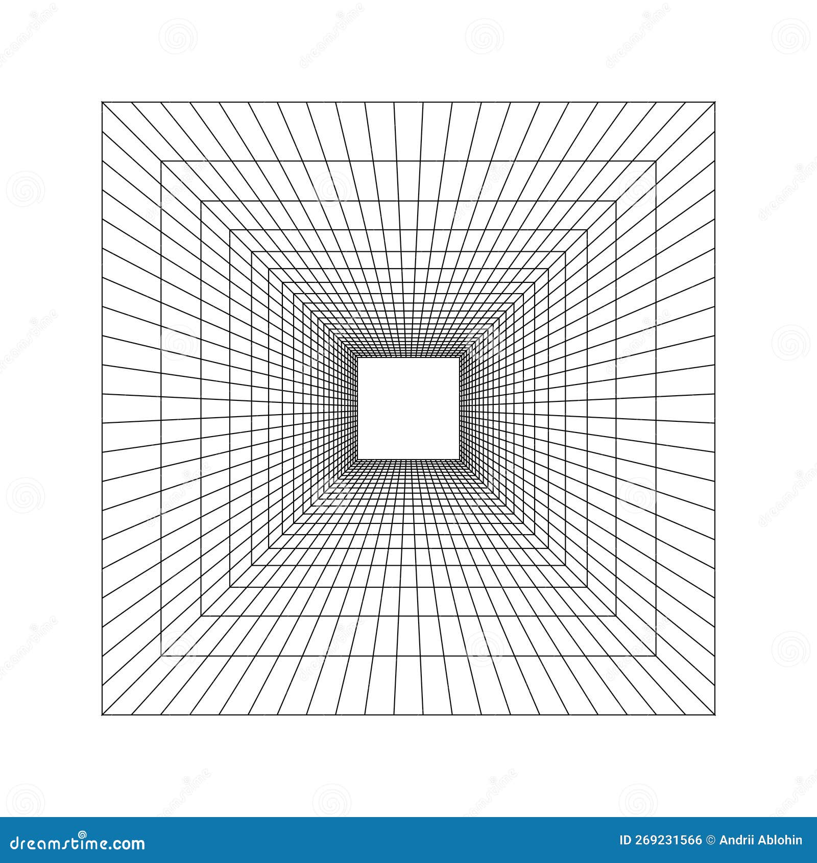 Room, Hall, Studio or Portal Wireframe in Perspective. Box Grid ...