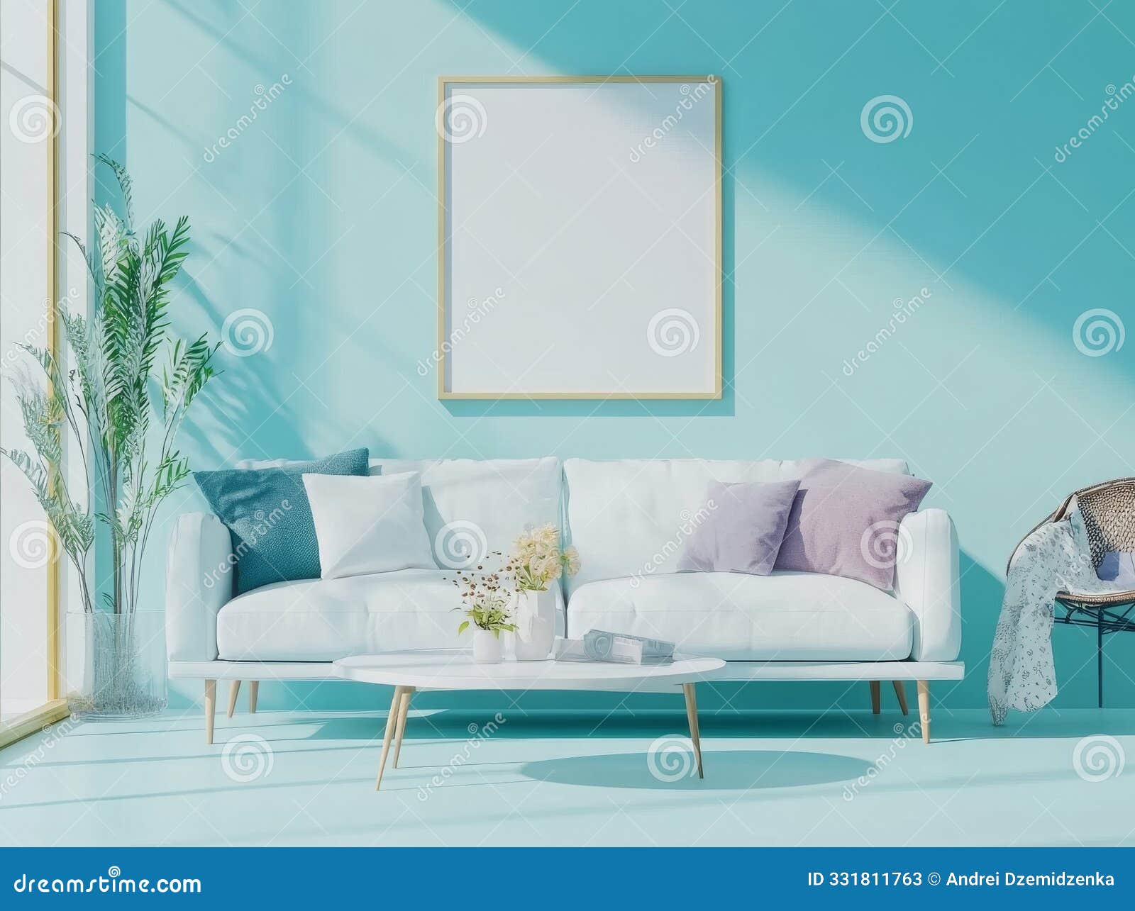 The Room Has a One-color Poster Presentation, 3D Render and 3D ...