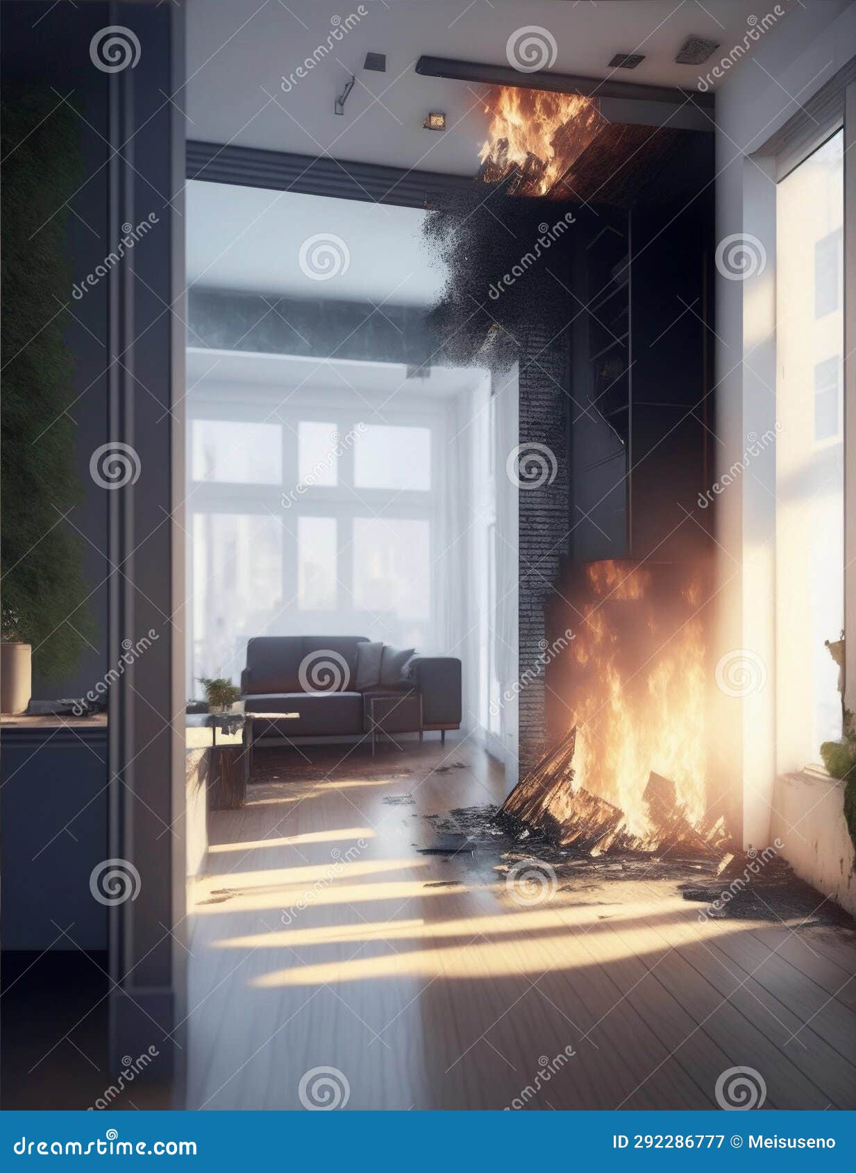 A Room of a House with Fire Damage Illustration Stock Illustration ...