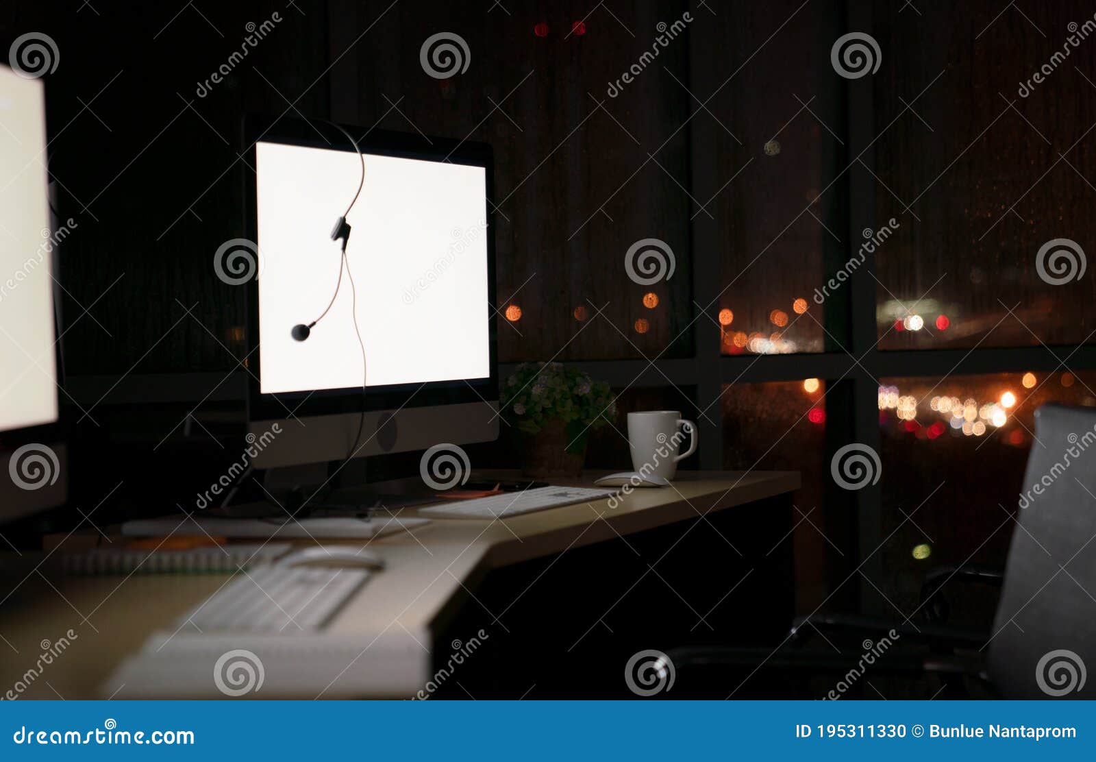Room Illuminated by a Computer Screen at Night, No People, Empty ...