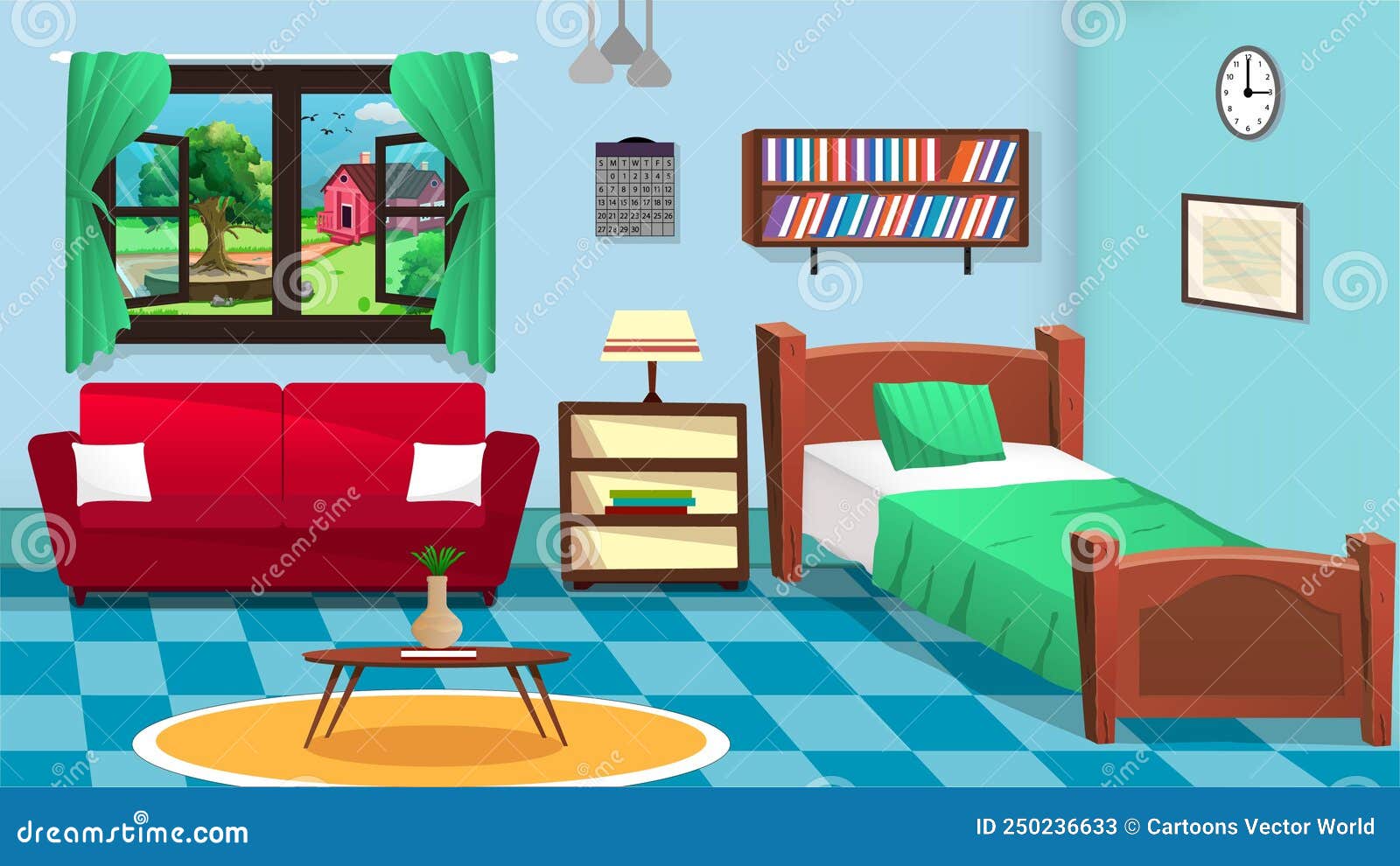 Room Interior. Bedroom, Cartoon Living Room, Kids Bedroom with ...