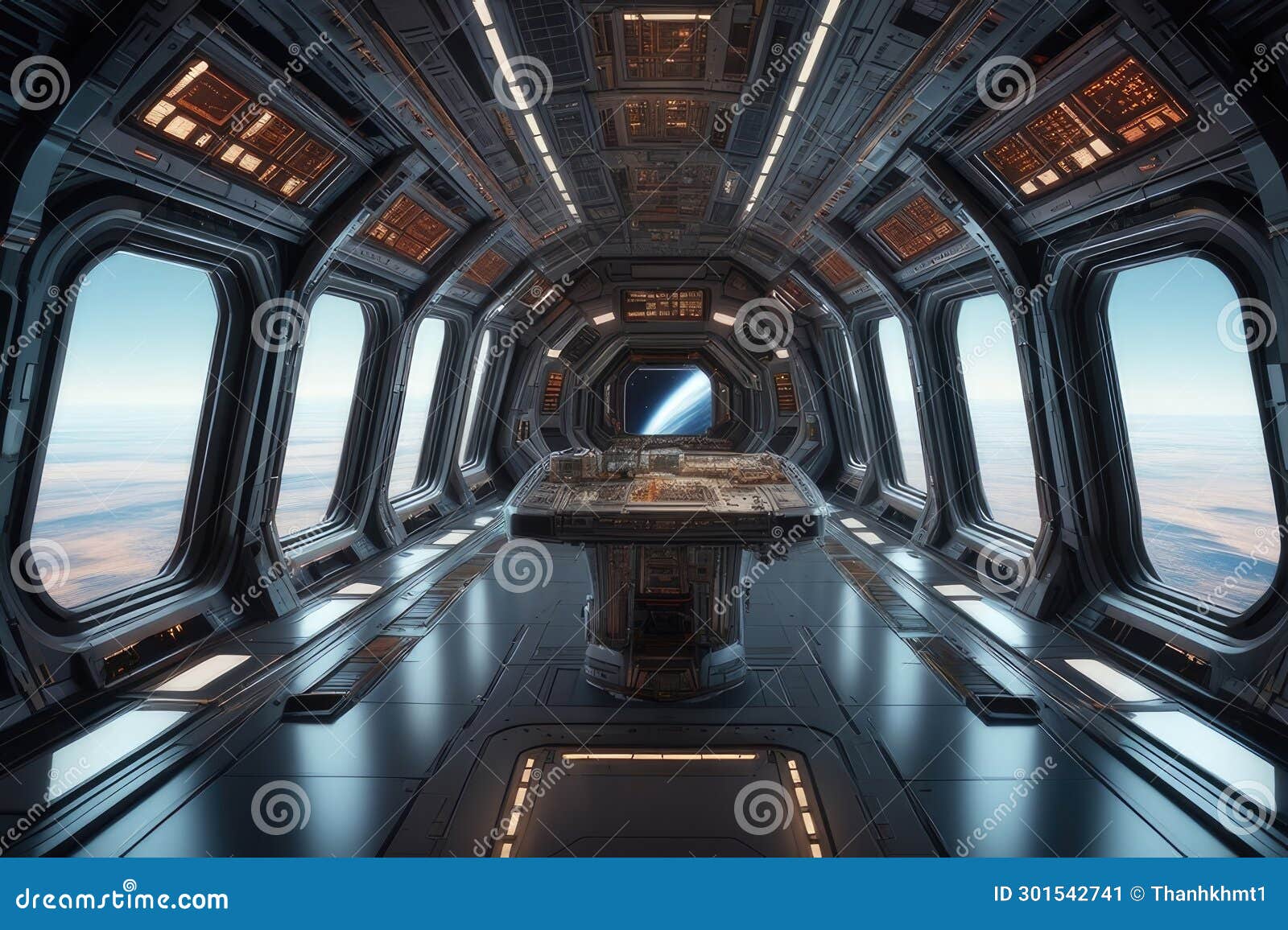 A Room Inside a Spaceship, Horizontal Composition Stock Illustration ...