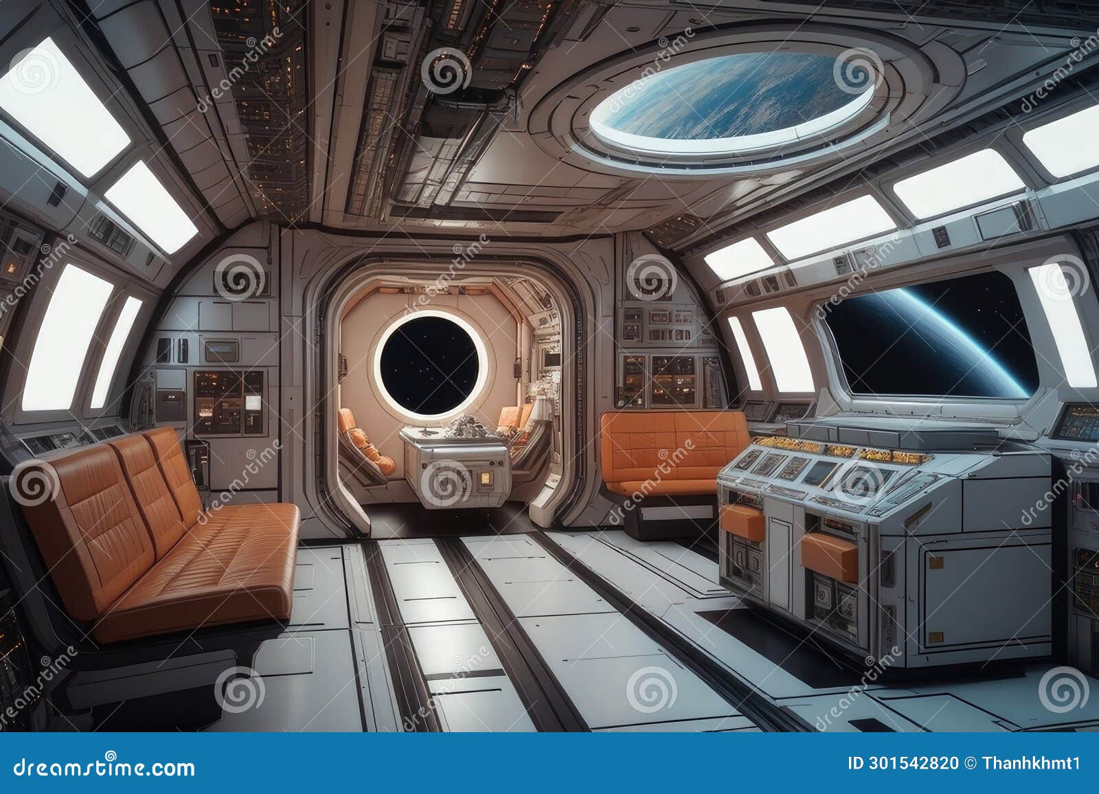 A Room Inside a Spaceship, Horizontal Composition Stock Illustration ...