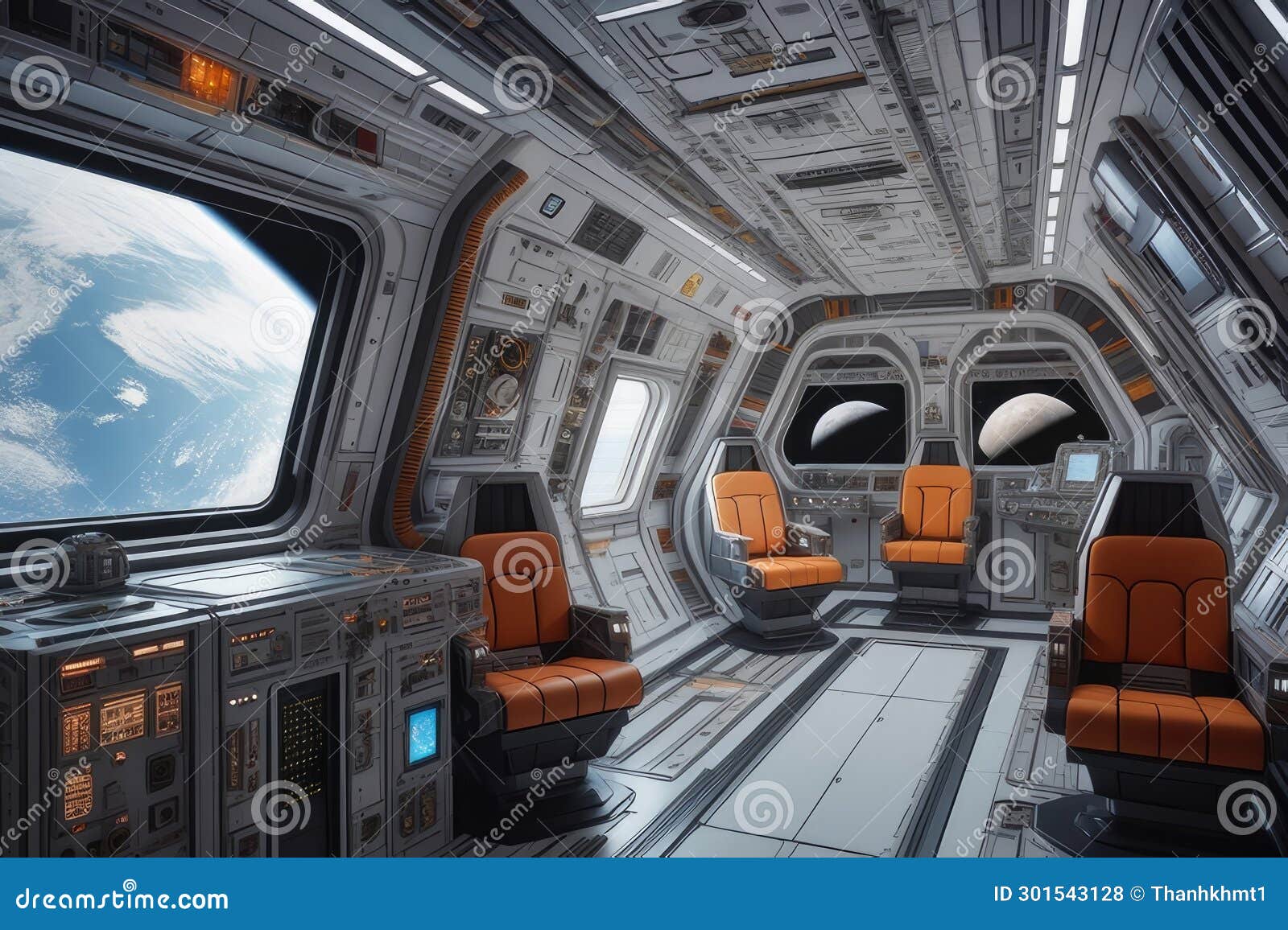 A Room Inside a Spaceship, Horizontal Composition Stock Illustration ...
