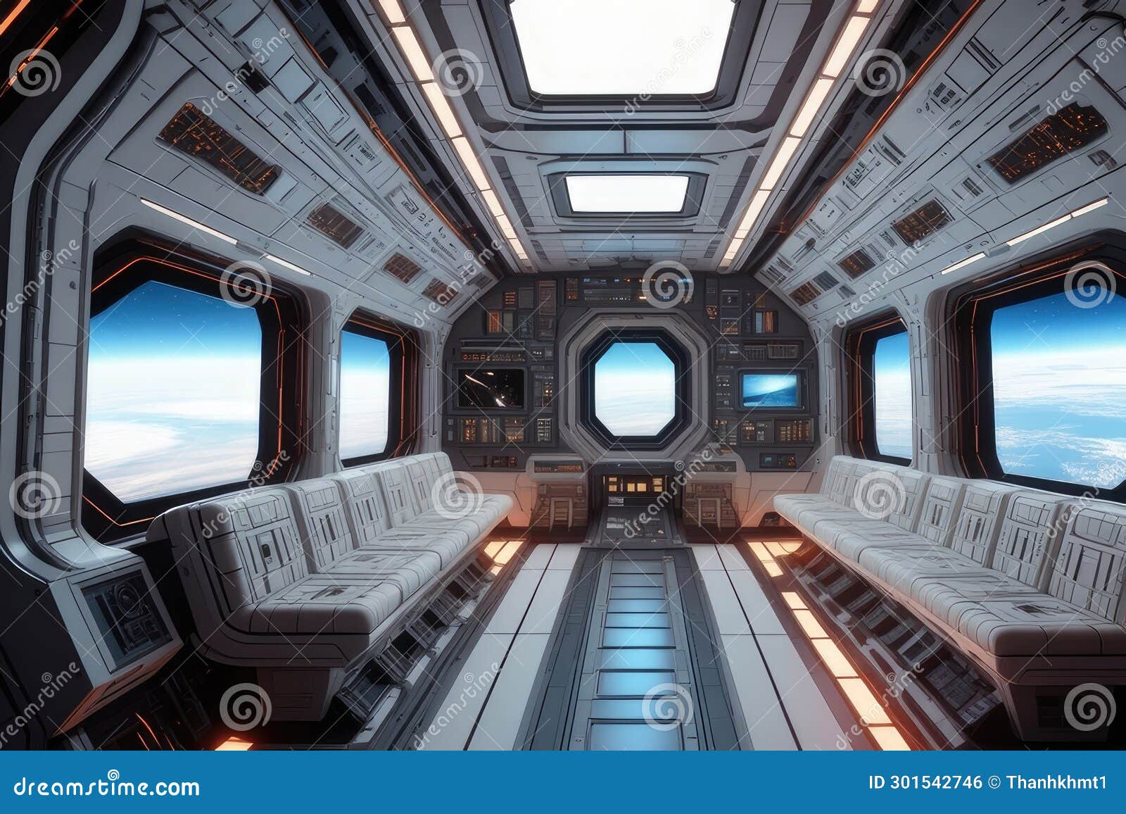A Room Inside a Spaceship, Horizontal Composition Stock Illustration ...