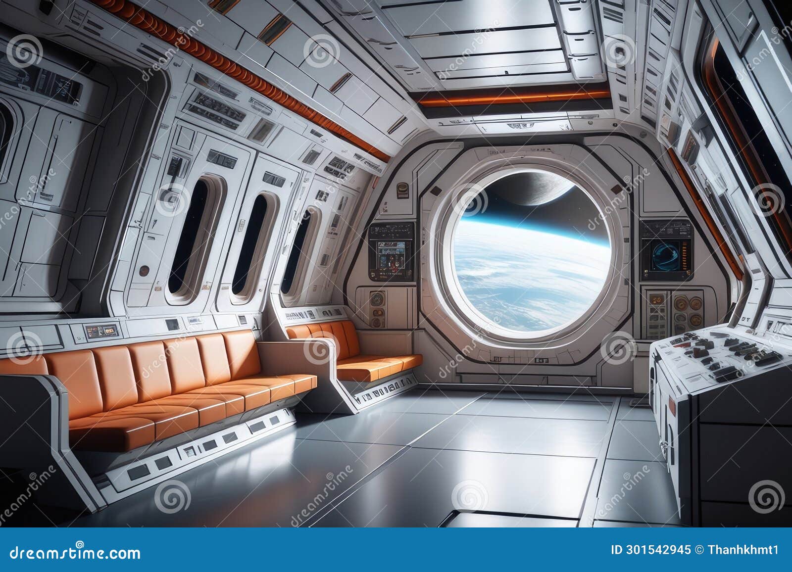 A Room Inside a Spaceship, Horizontal Composition Stock Illustration ...