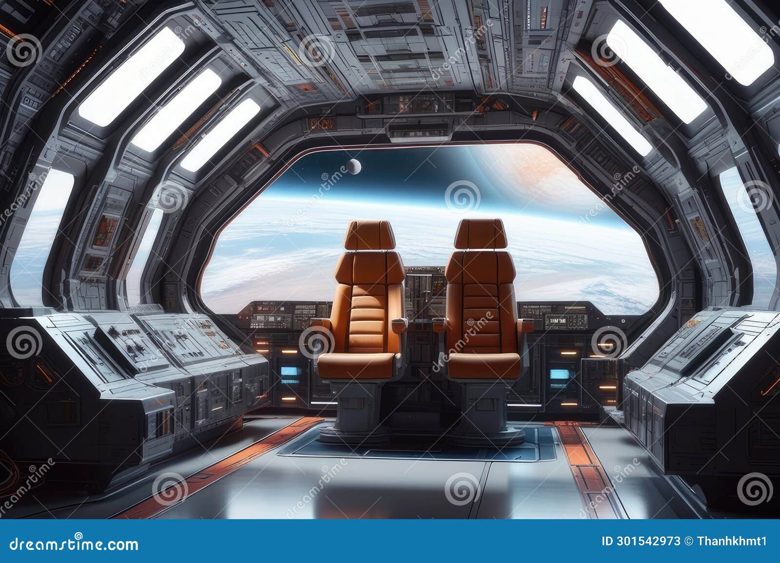 A Room Inside a Spaceship, Horizontal Composition Stock Illustration ...