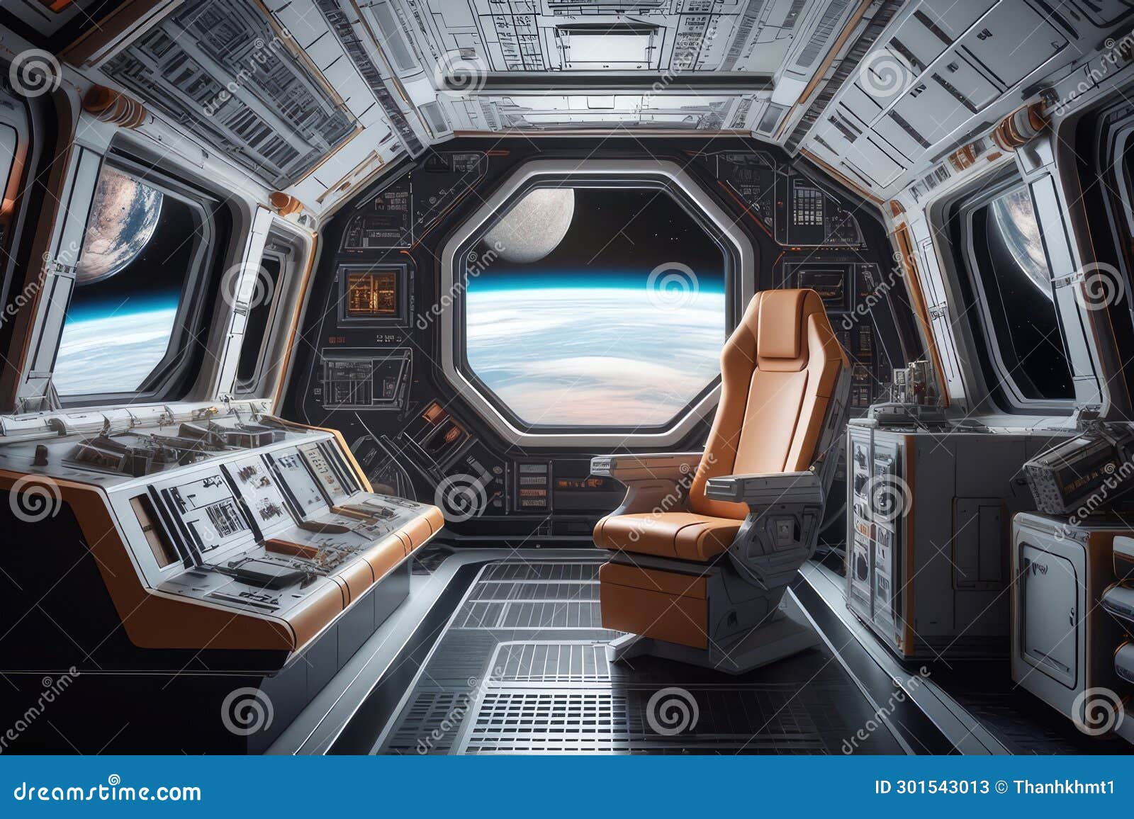 A Room Inside a Spaceship, Horizontal Composition Stock Illustration ...