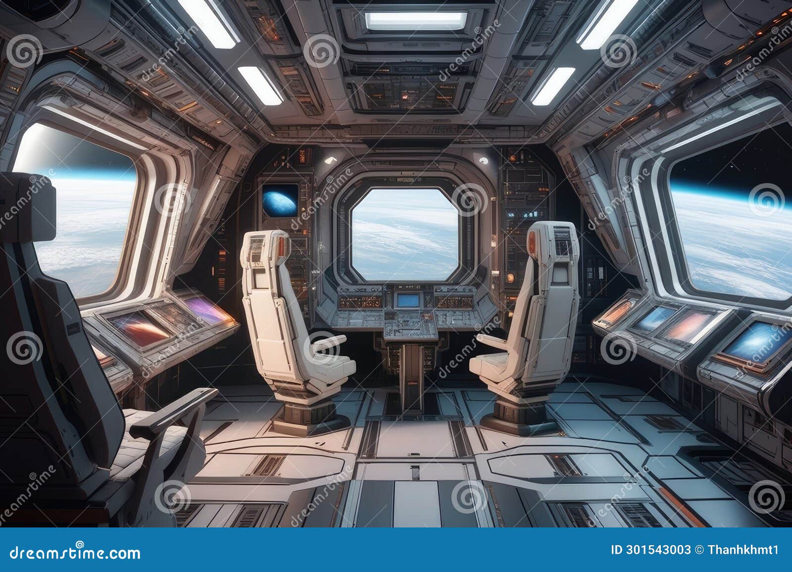A Room Inside a Spaceship, Horizontal Composition Stock Illustration ...