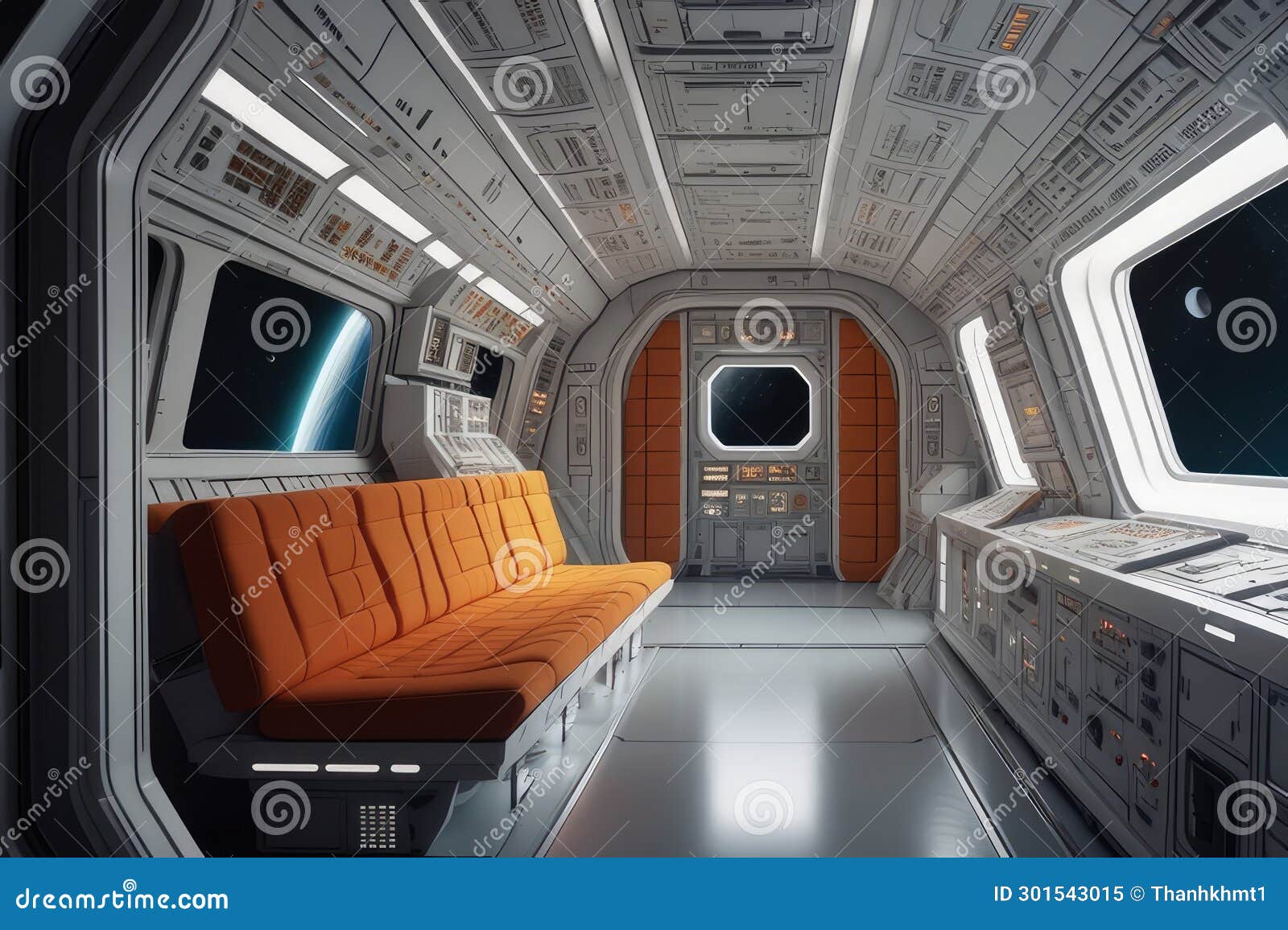 A Room Inside a Spaceship, Horizontal Composition Stock Illustration ...