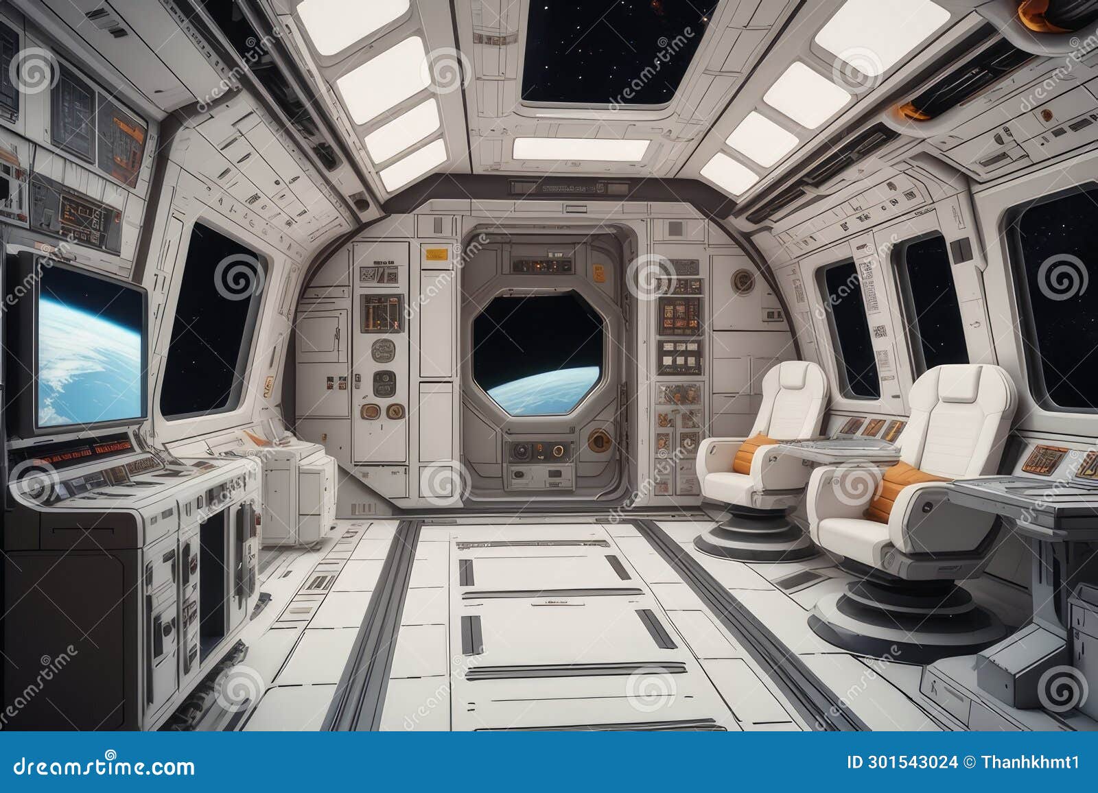 A Room Inside a Spaceship, Horizontal Composition Stock Illustration ...