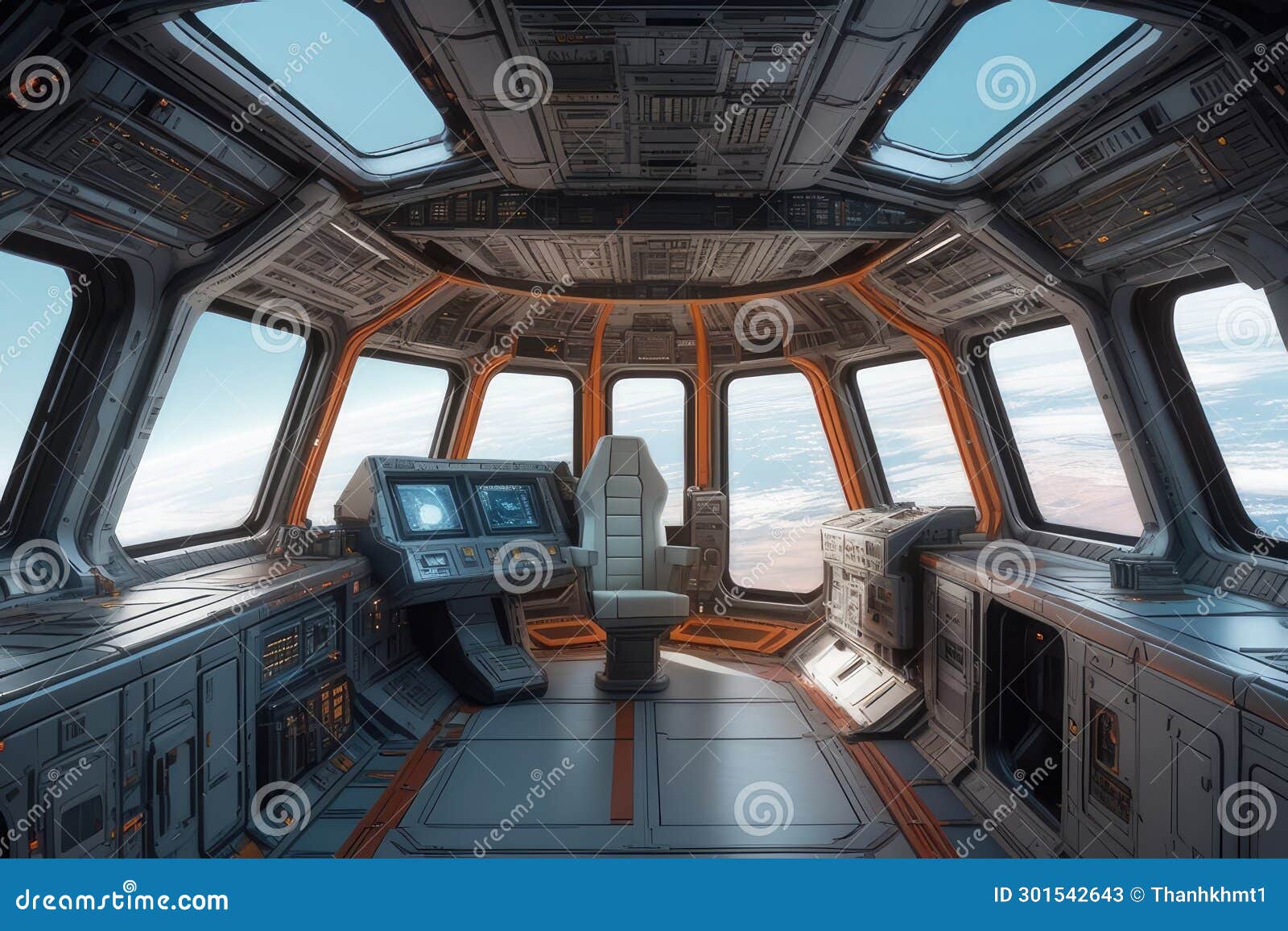 A Room Inside a Spaceship, Horizontal Composition Stock Illustration ...