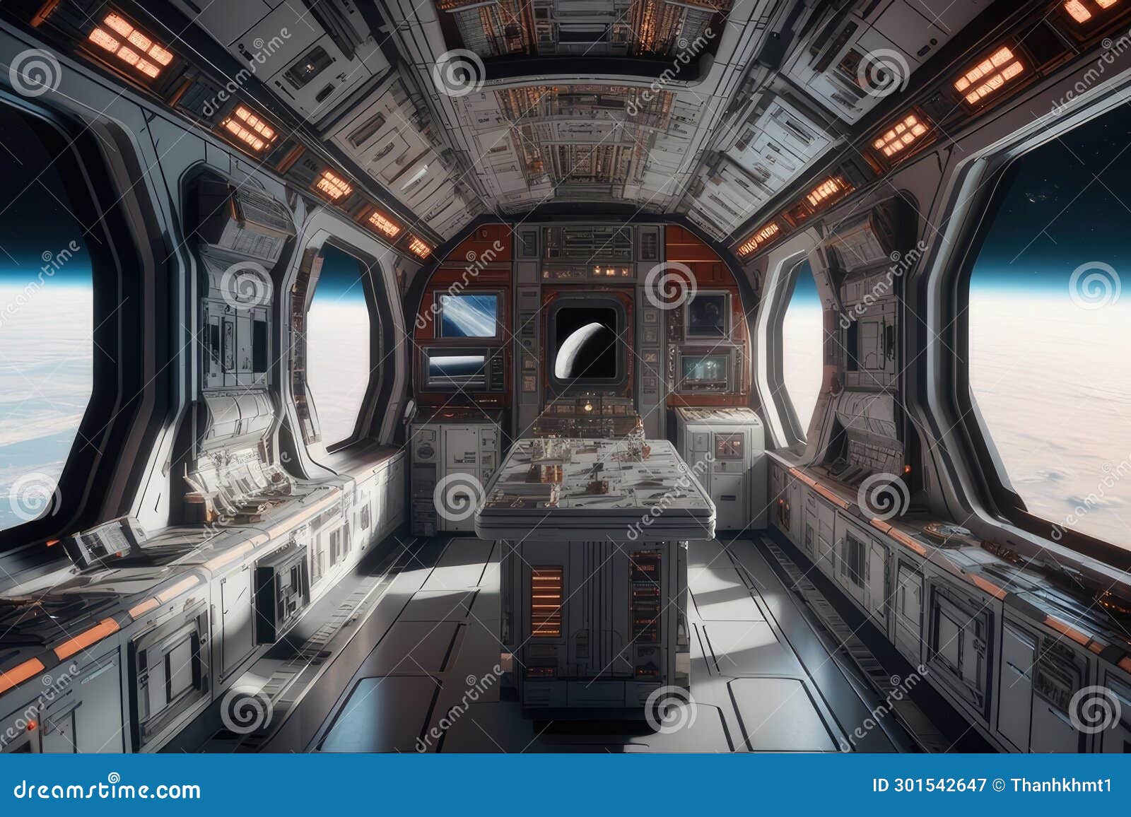 A Room Inside a Spaceship, Horizontal Composition Stock Illustration ...