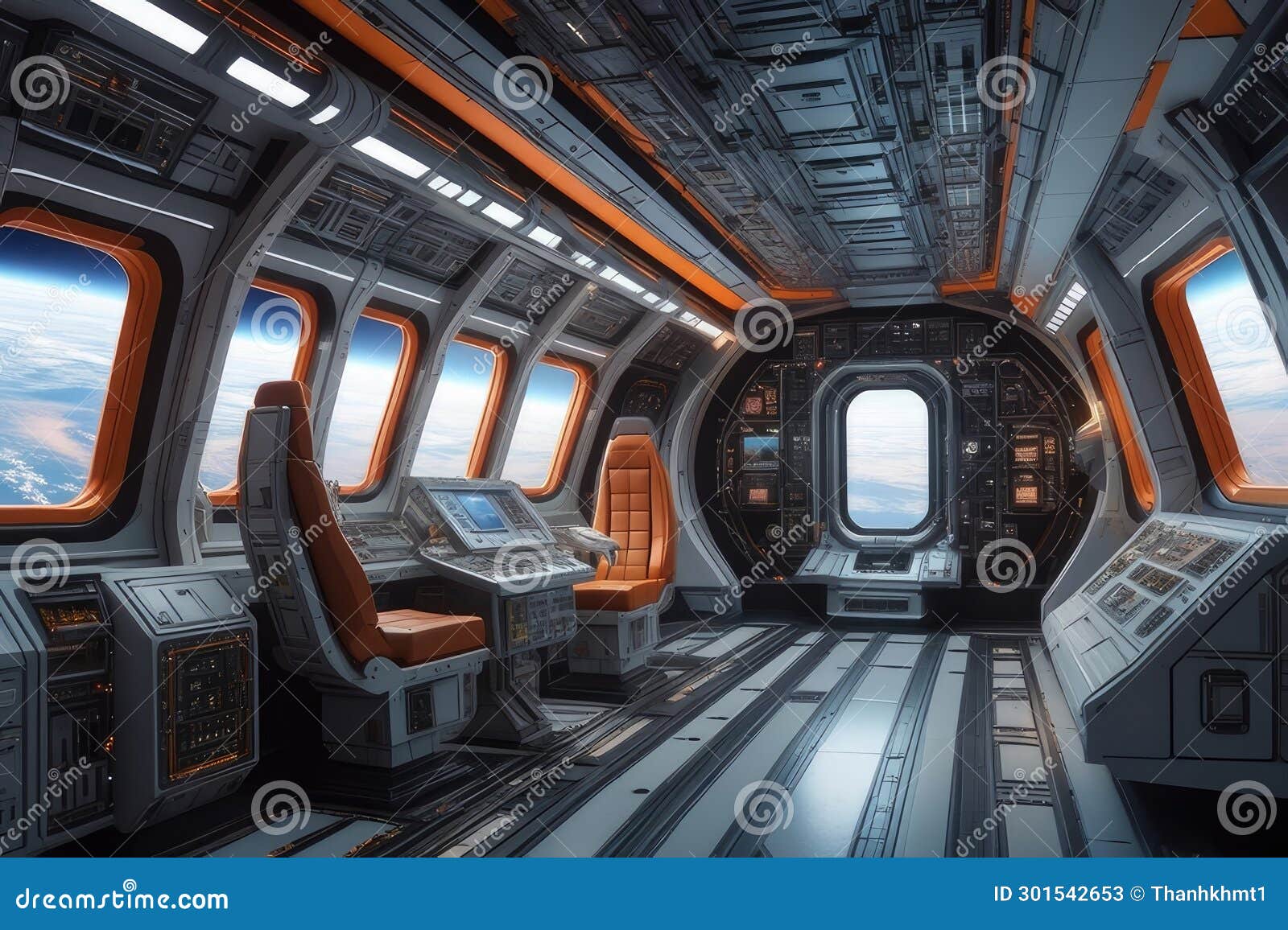 A Room Inside a Spaceship, Horizontal Composition Stock Illustration ...
