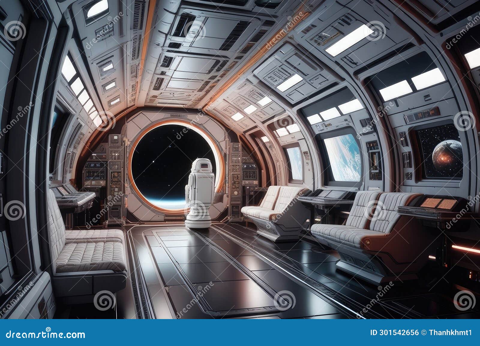 A Room Inside a Spaceship, Horizontal Composition Stock Illustration ...