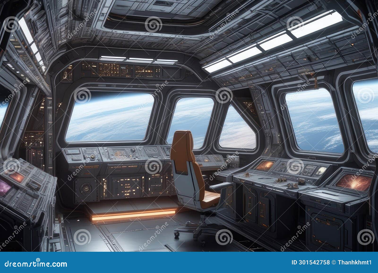 A Room Inside a Spaceship, Horizontal Composition Stock Illustration ...