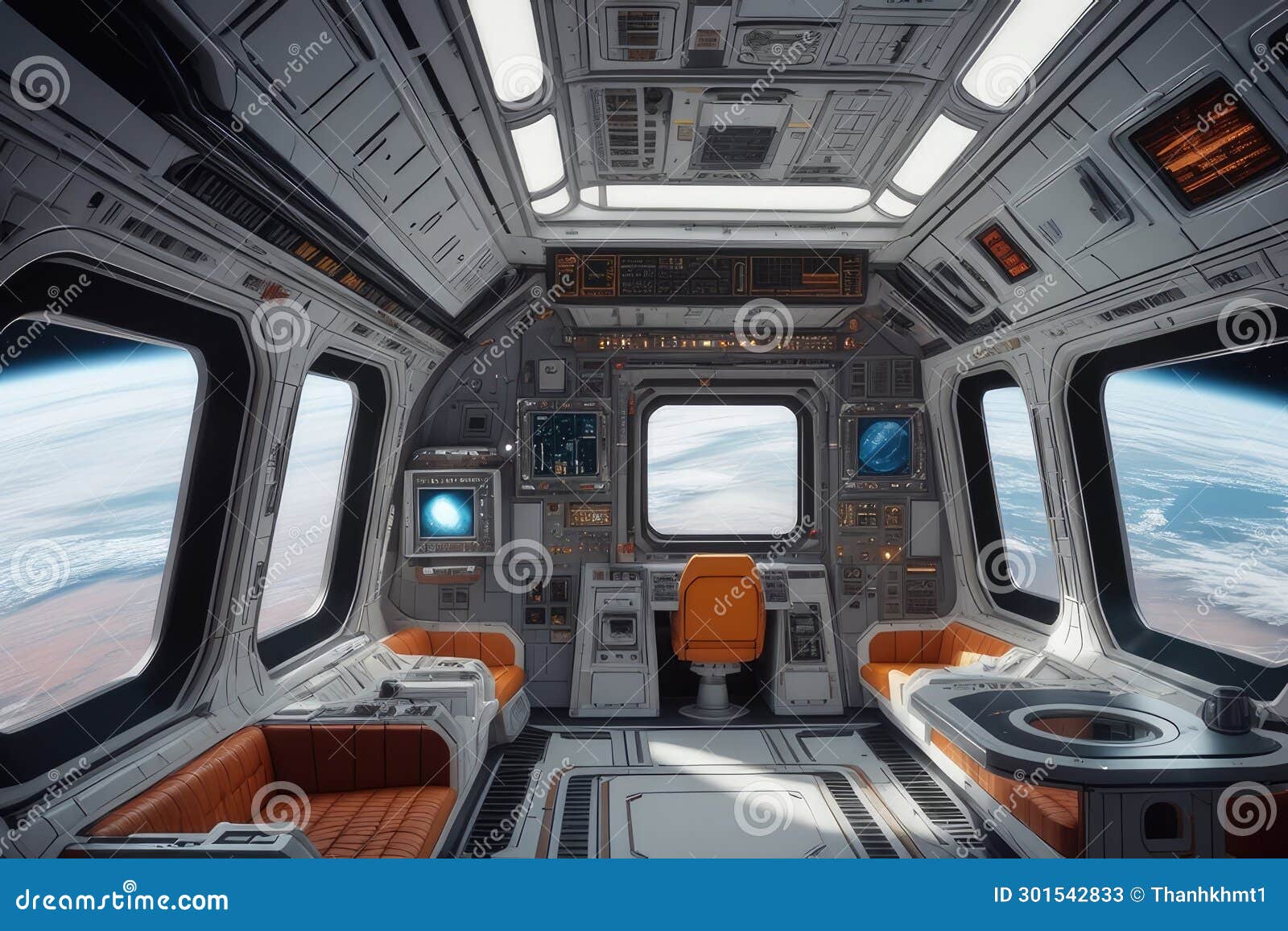 A Room Inside a Spaceship, Horizontal Composition Stock Illustration ...