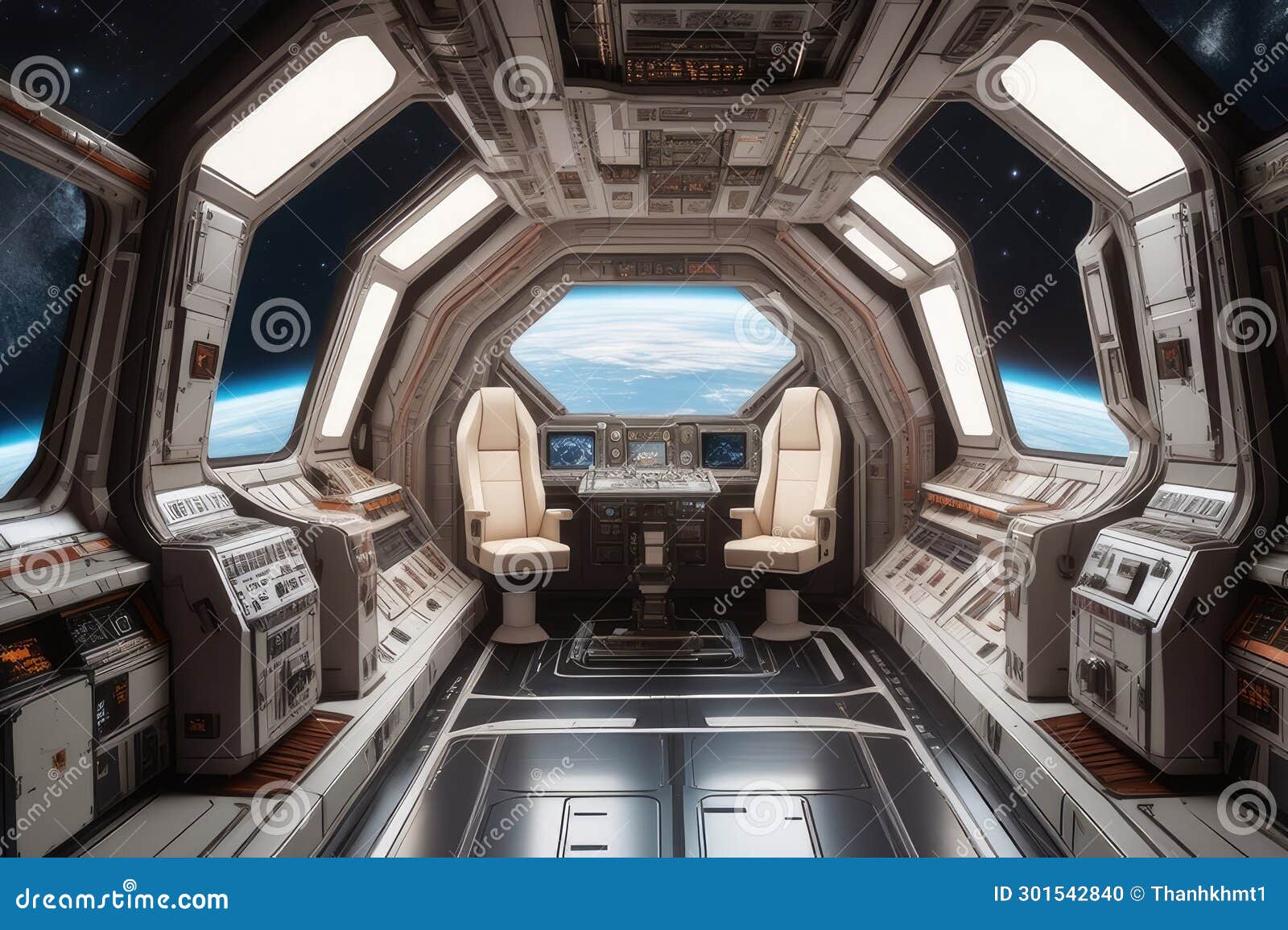 A Room Inside a Spaceship, Horizontal Composition Stock Illustration ...