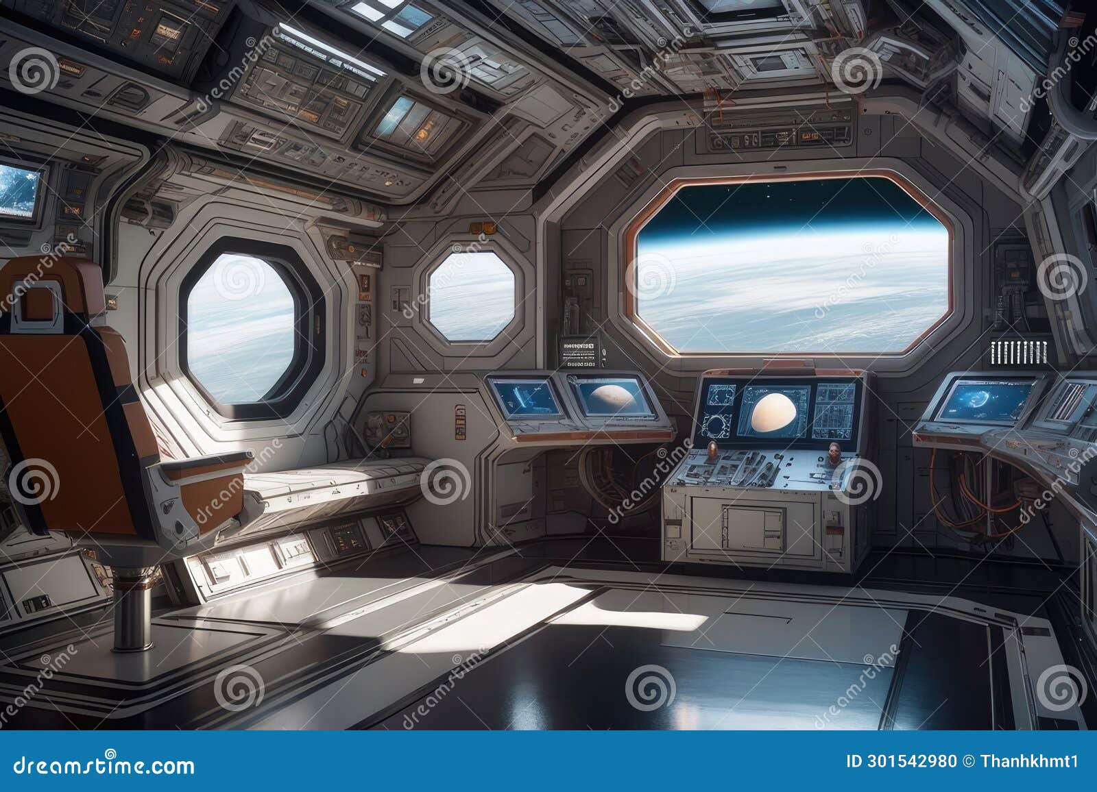 A Room Inside a Spaceship, Horizontal Composition Stock Illustration ...