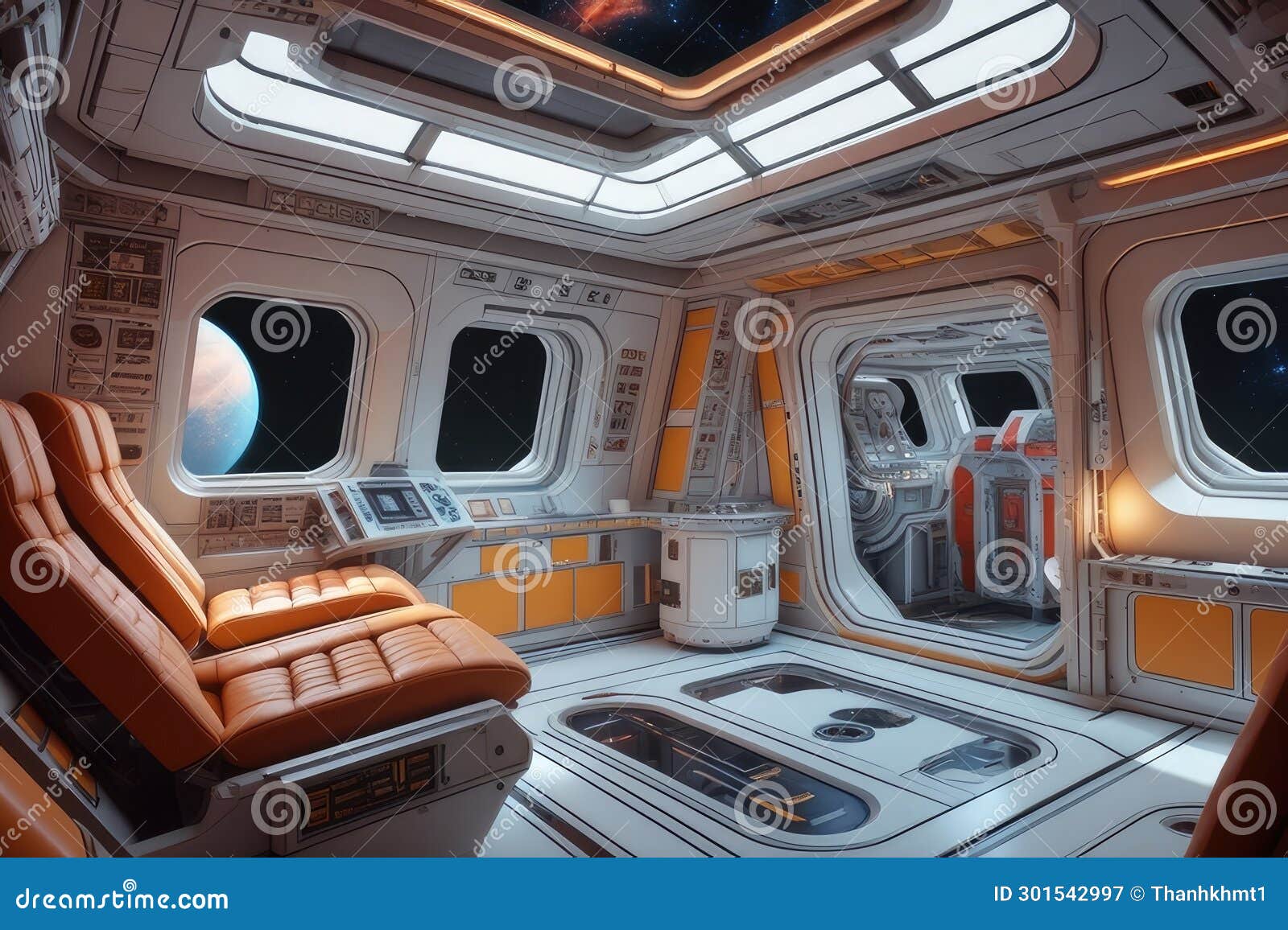 A Room Inside a Spaceship, Horizontal Composition Stock Illustration ...