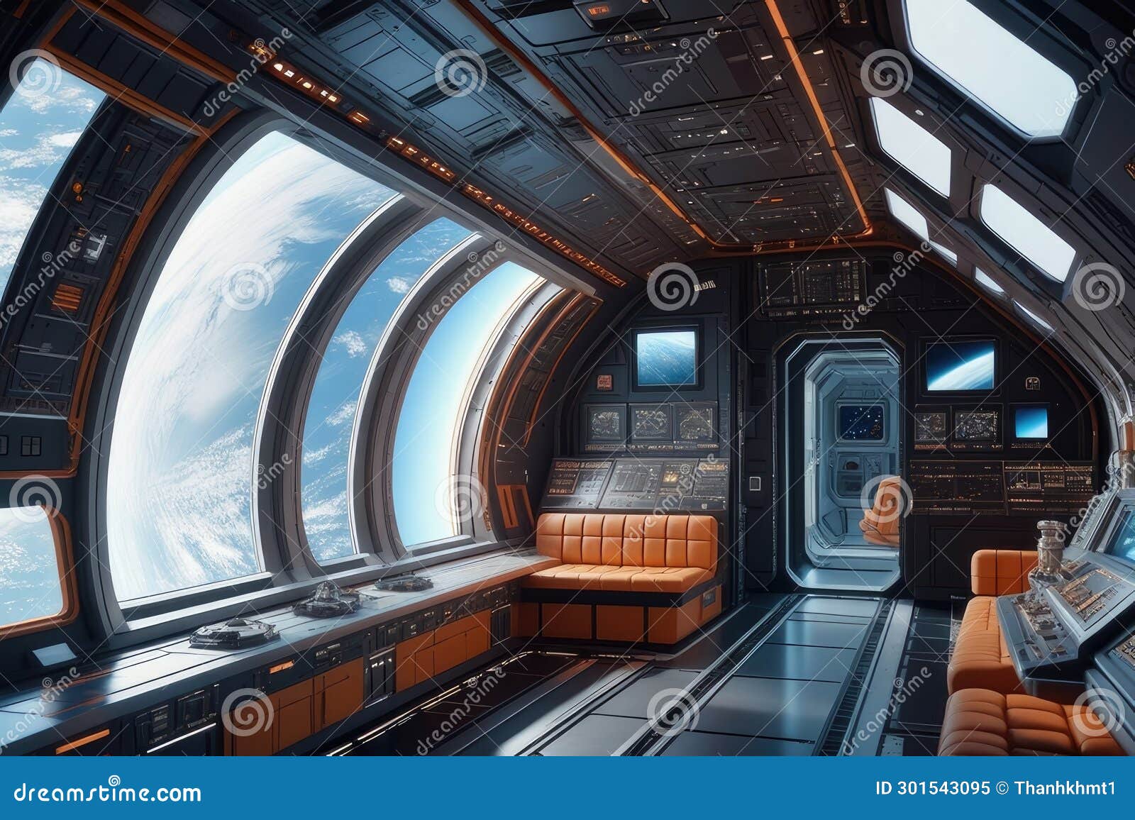A Room Inside a Spaceship, Horizontal Composition Stock Illustration ...