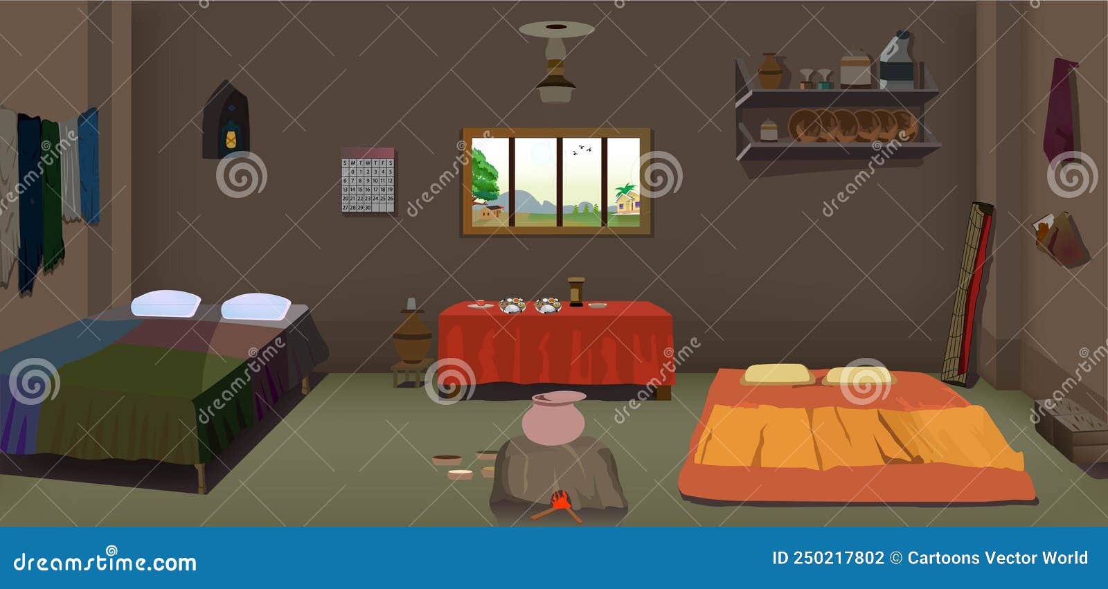 Village Room Inside Vector Artwork Illustration, Poor House Room ...