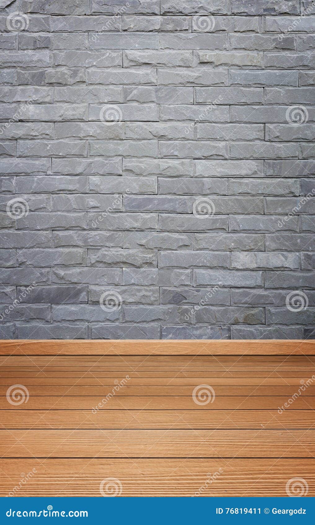 Room Interior with Brick Stone Tiles Wall and Wood Floor Background ...