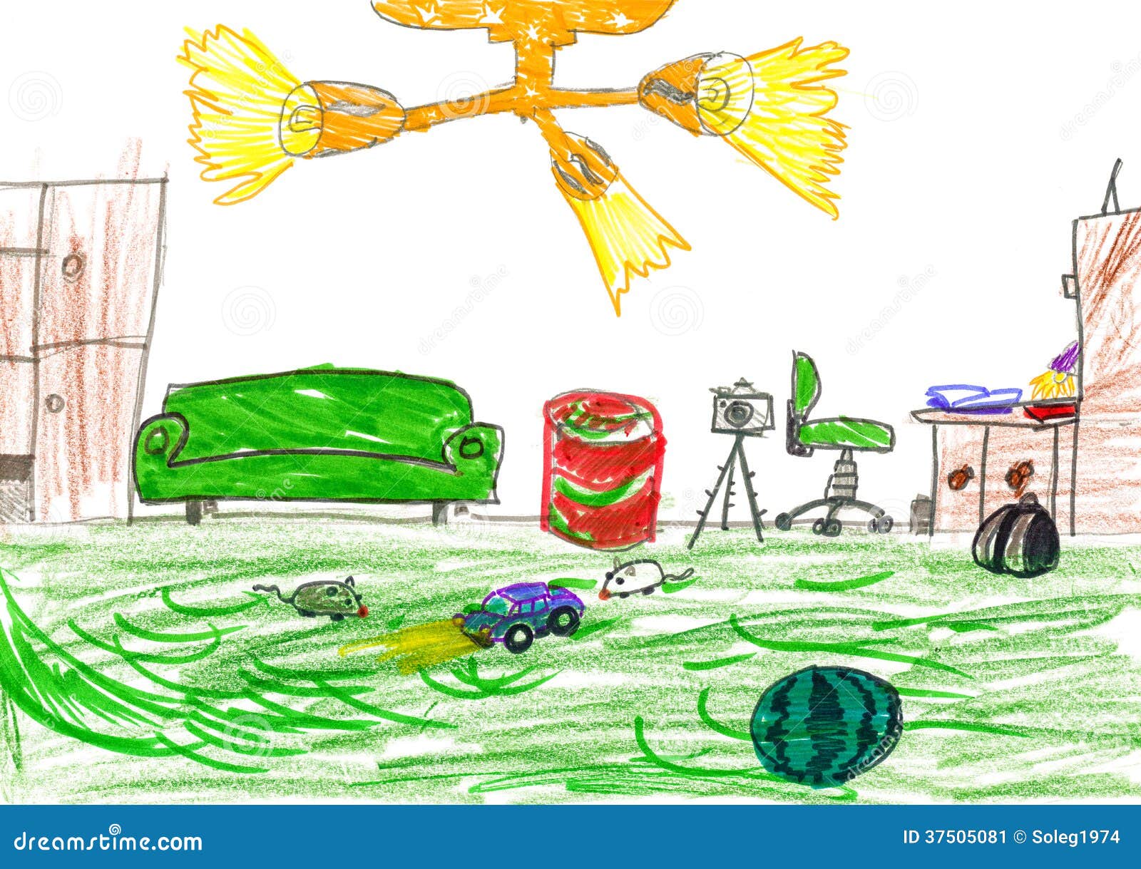 Room Interior. Child Drawing Stock Illustration - Illustration of mouse ...