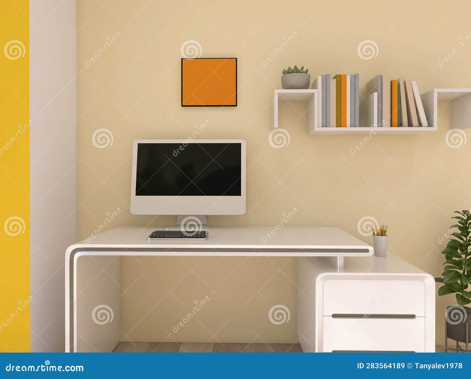 Room Interior, Desktop with Computer 3d Render, 3d Illustration ...
