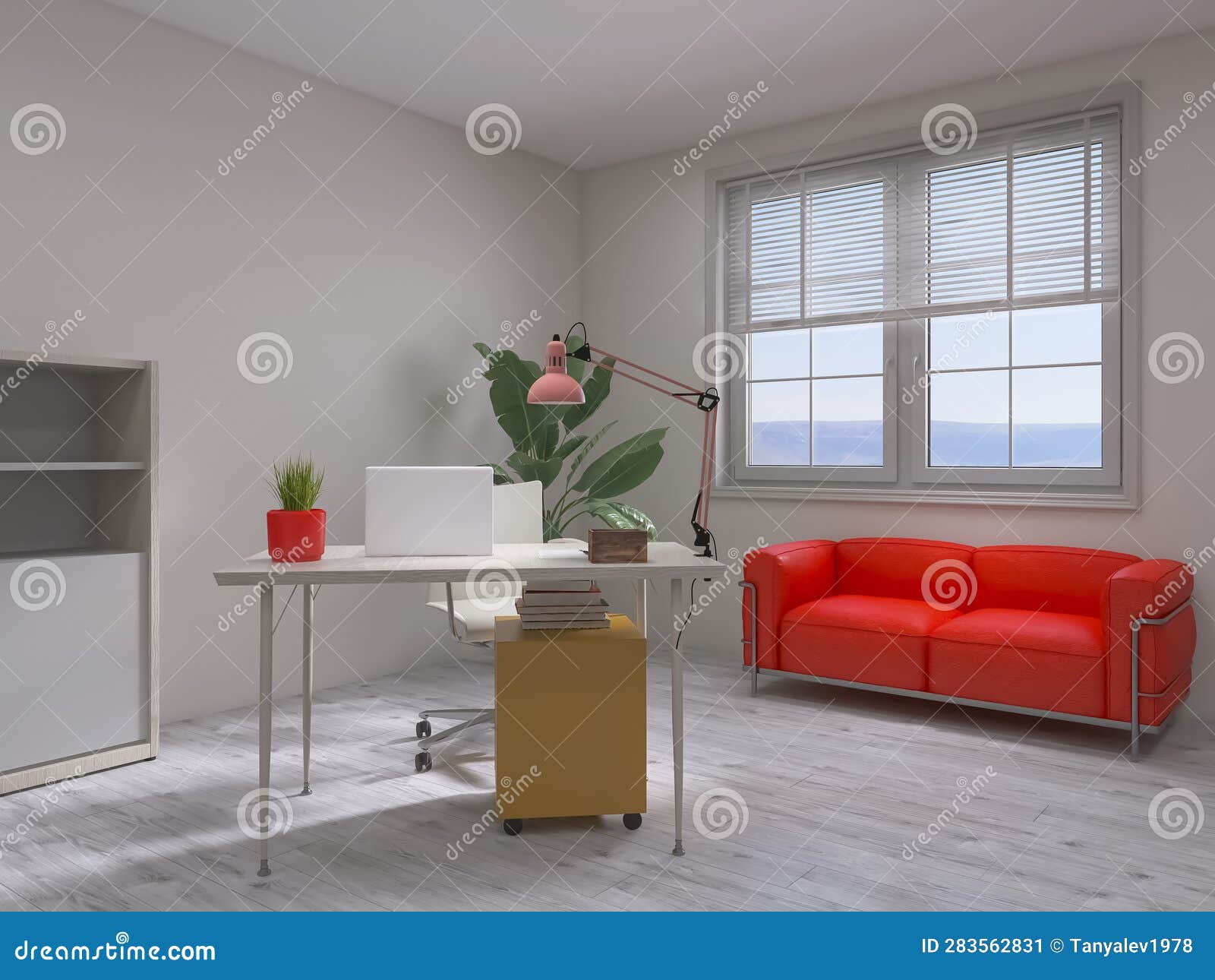 Room Interior, Desktop with Computer 3d Render, 3d Illustration Stock ...
