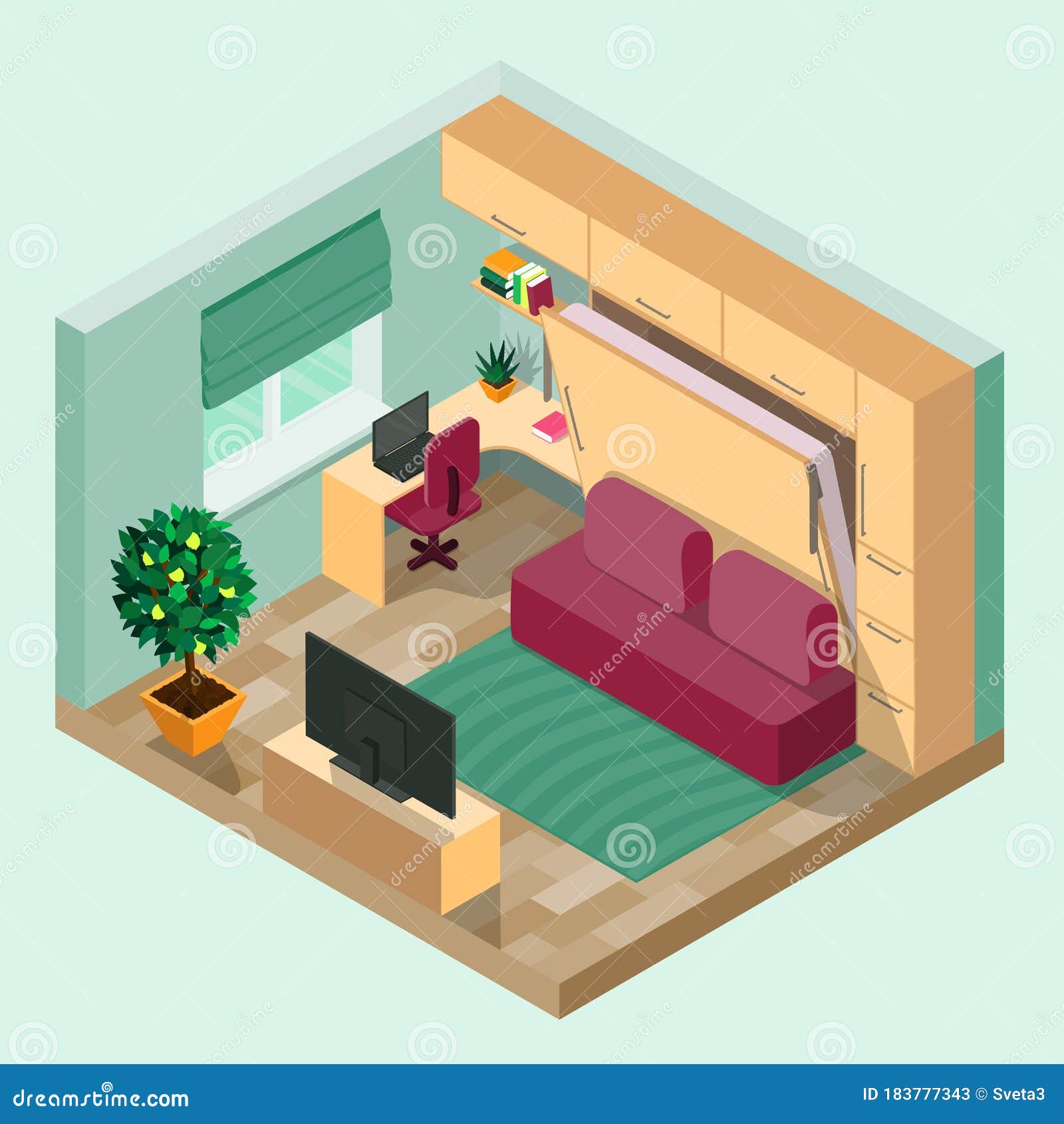 A Room with an Interior in Isometry . Stock Vector - Illustration of ...