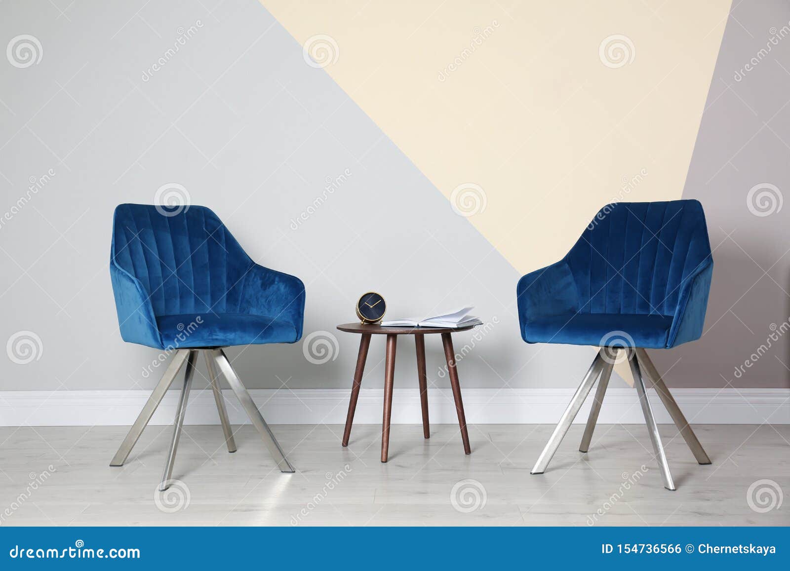 Room Interior with Modern Blue Chairs and Table at Color Stock Photo ...