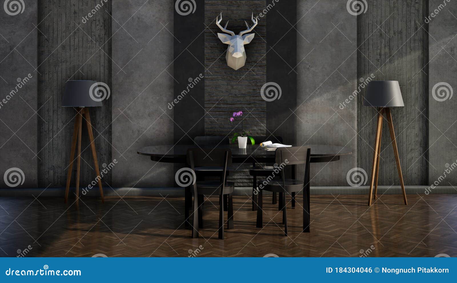 Room Interior with Modern Gray Loft Style Wall, 3d Rendering Stock ...