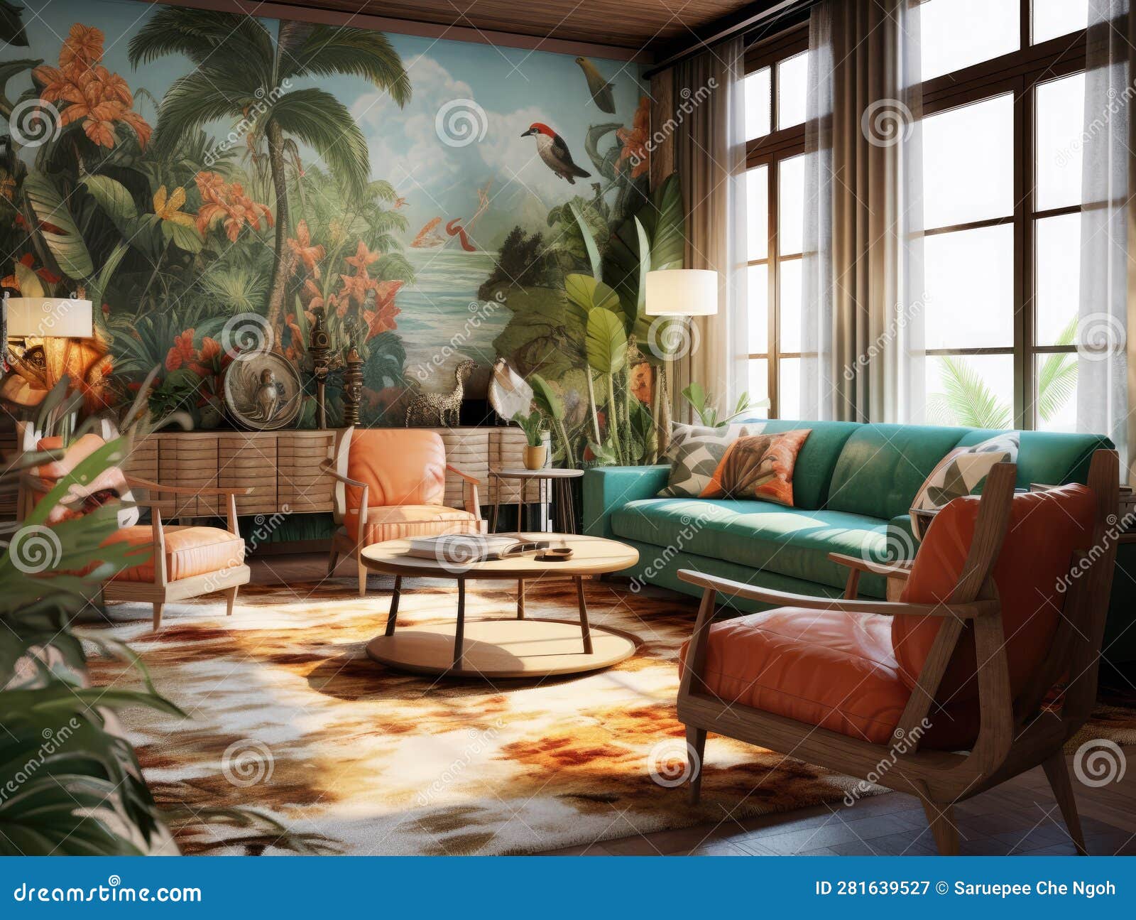 Room Interior with Nature View, Room Modern Tropical Style with ...