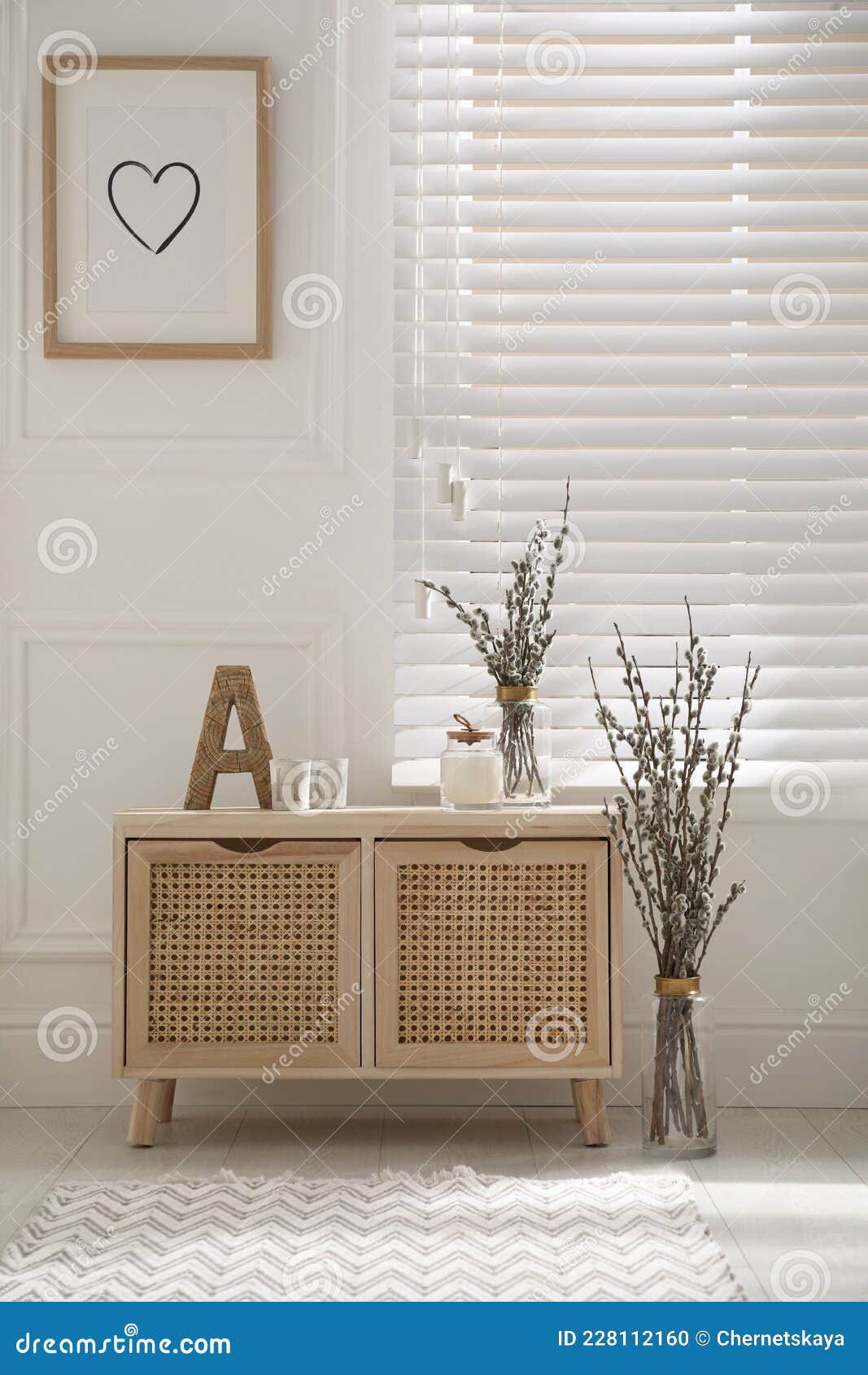 Light Room Interior with Willow Tree Branches Stock Photo - Image of ...