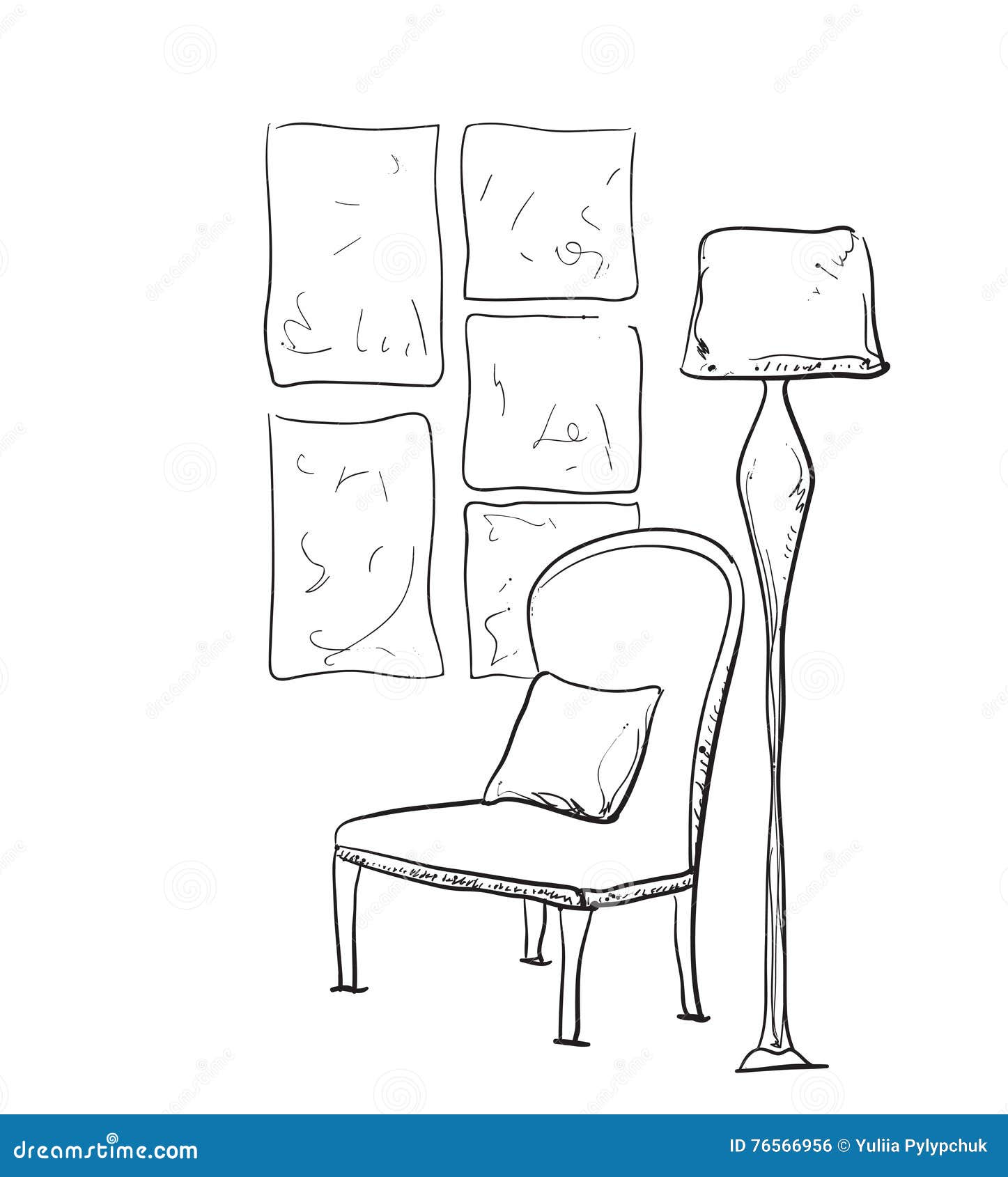 Room Interior Sketch. Hand Drawn Chair Stock Vector - Illustration of ...