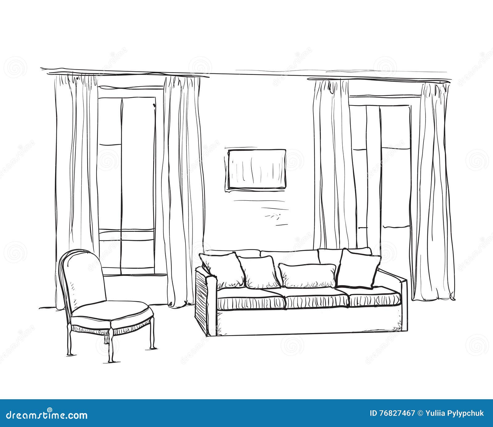 Room Interior Sketch. Window and Furniture Stock Vector - Illustration ...