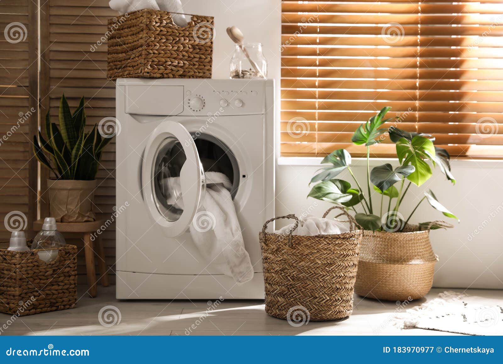 Room Interior with Washing Machine. Design Idea Stock Image - Image of ...