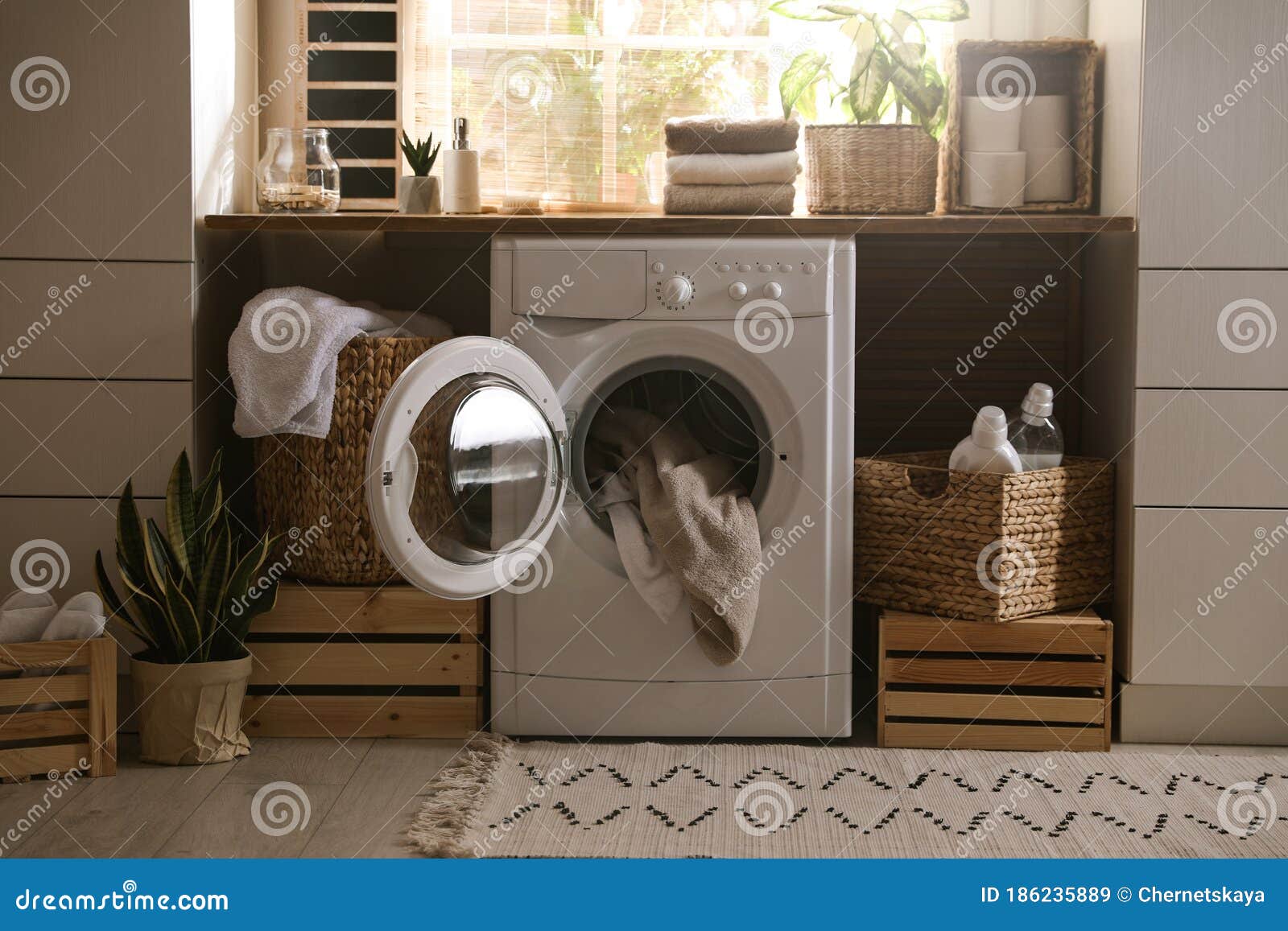 Room Interior with Washing Machine. Design Idea Stock Image - Image of ...