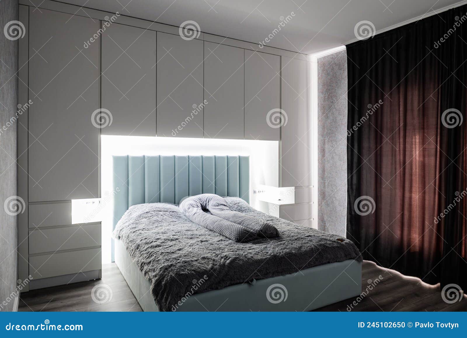 Room with Large Bed and Backlight Stock Photo - Image of donation ...